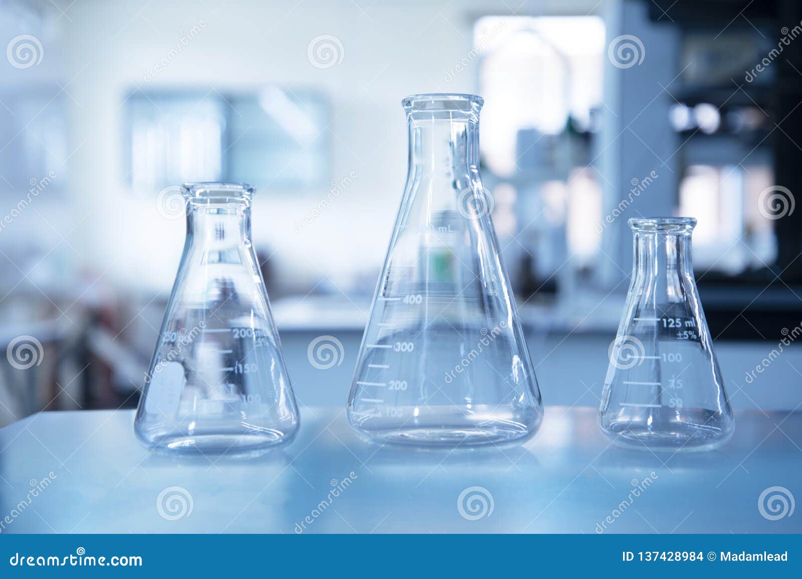 Three Size of Glass Flasks in Blue Education Chemistry Science ...