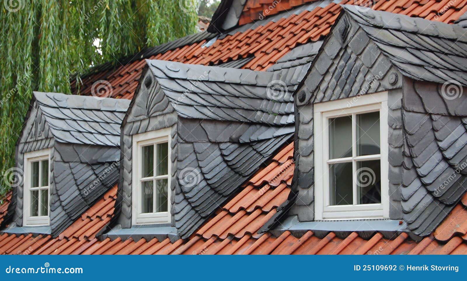 Three slate dormer windows stock photo. Image of willow - 25109692