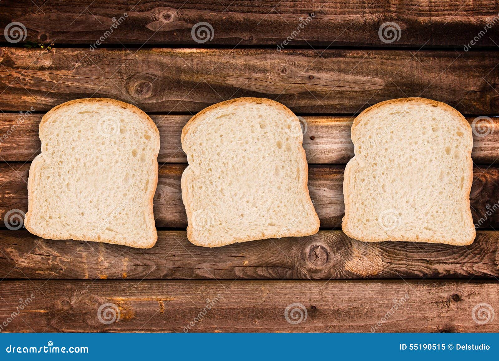 Three Slices of Bread, on Wood Planks Stock Image - Image of sandwich ...