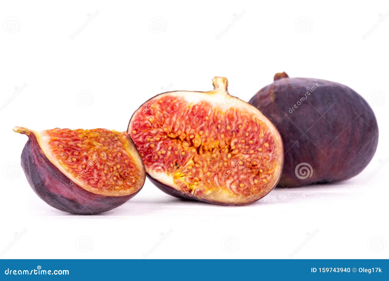 Three Slices of Figs on a White Background Front View Stock Photo ...