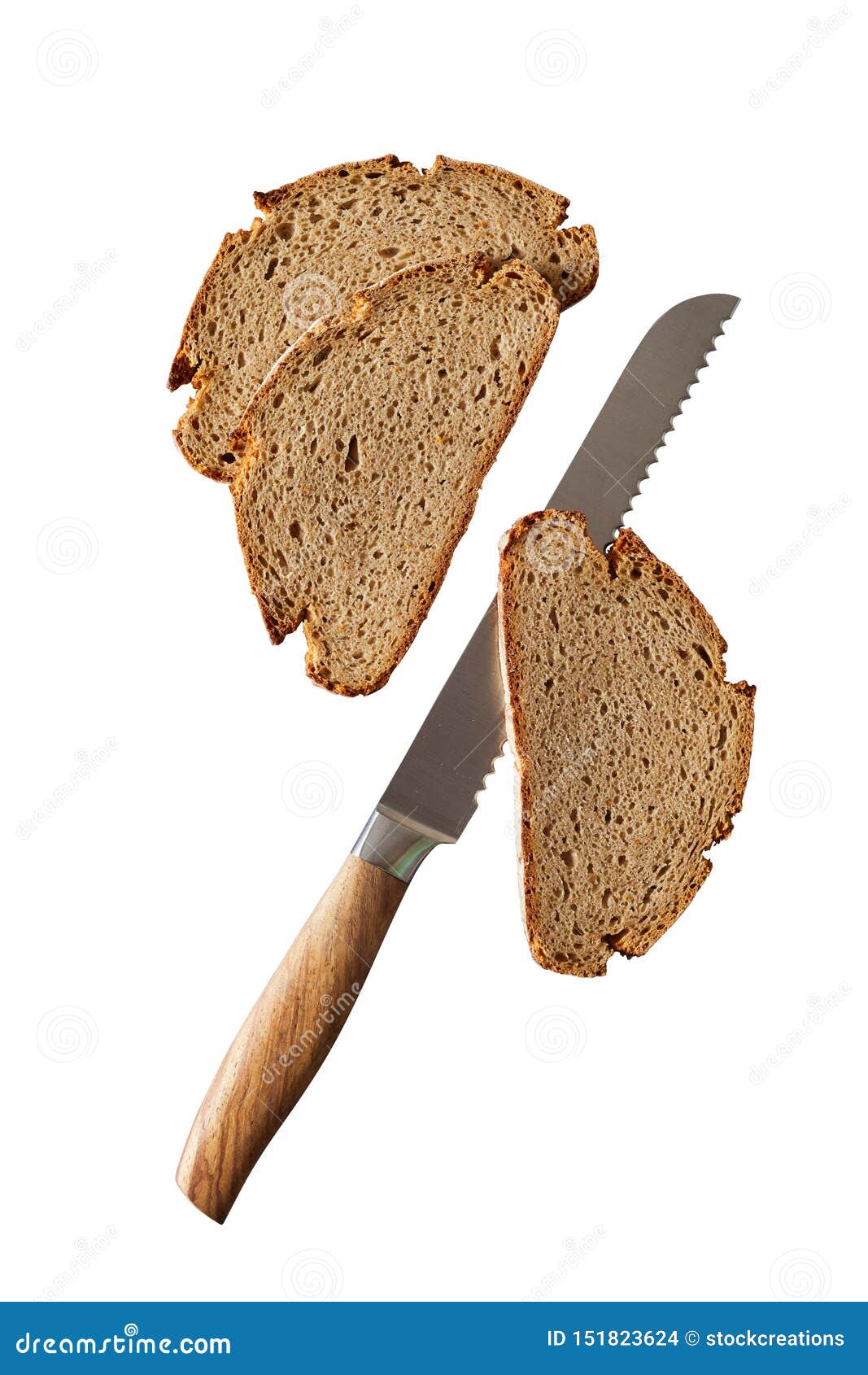 Three Slices of Fresh Rye Bread with Bread Knife Stock Photo - Image of ...