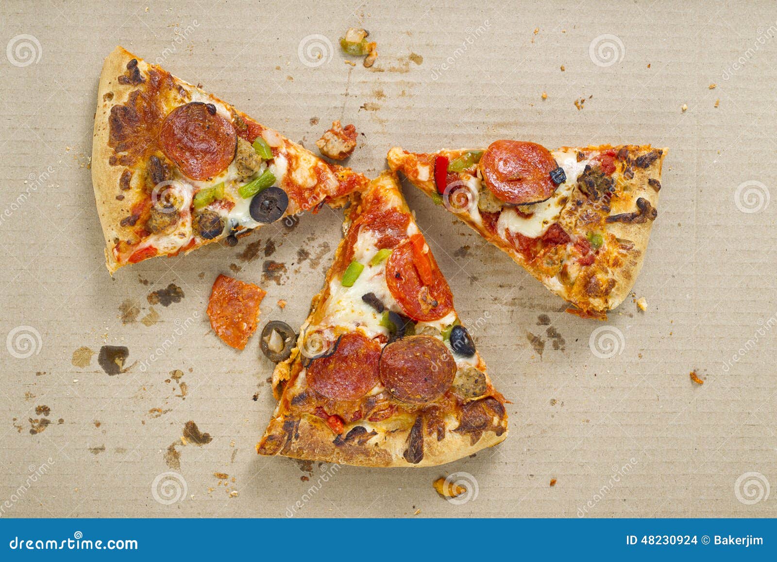 Three slices of pizza stock photo. Image of food, fattening - 48230924