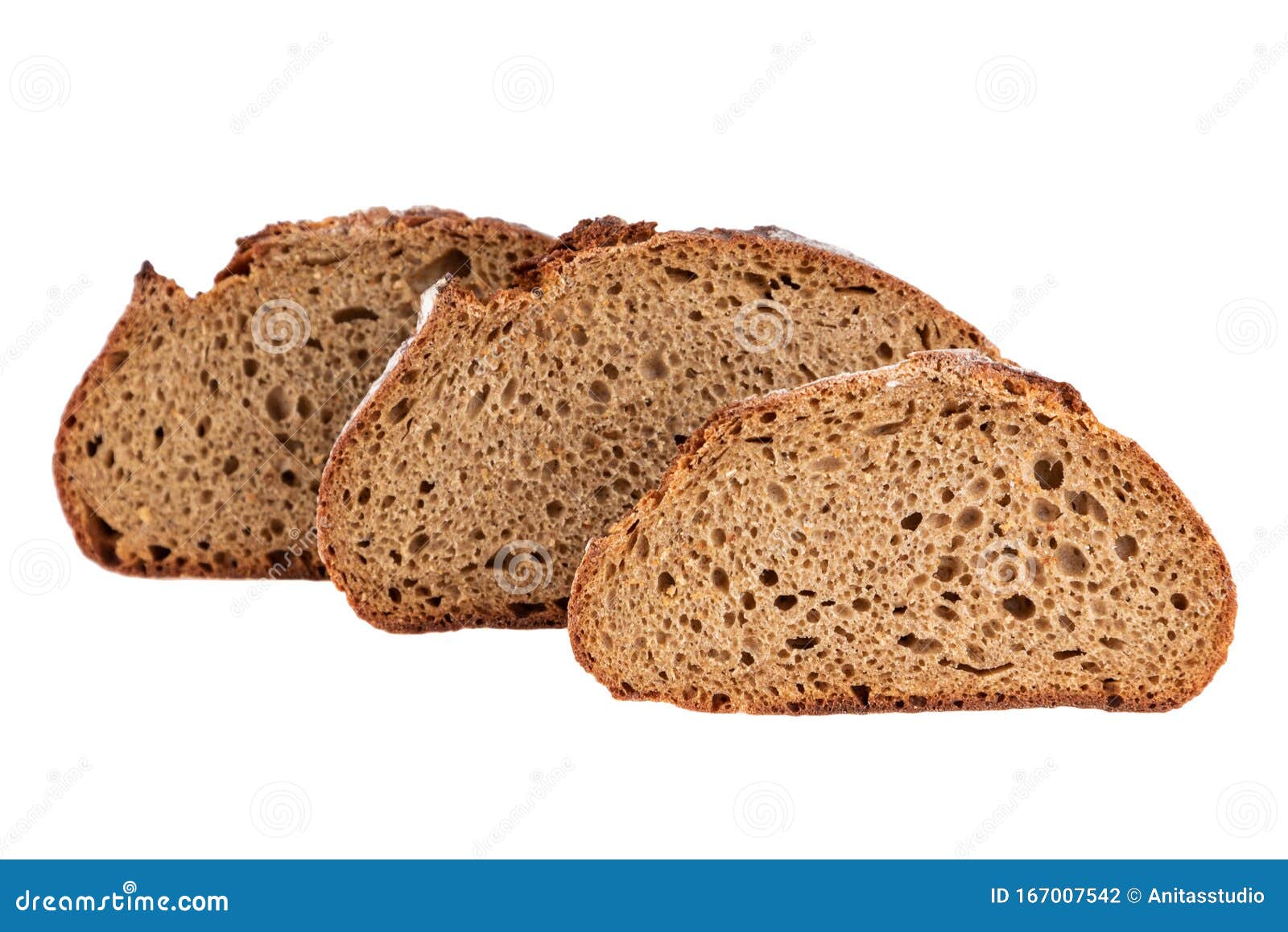 Three Slices of Rye Bread in Closeup Isolated on White Stock Photo ...