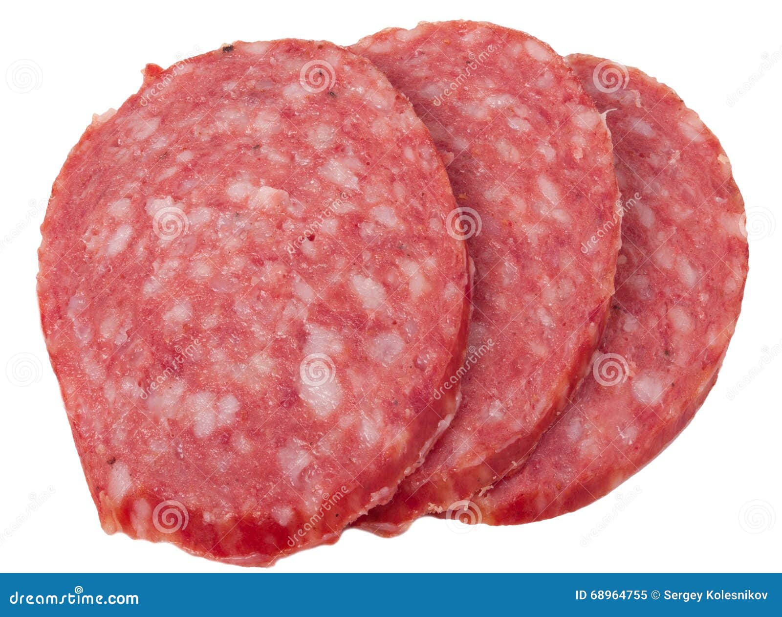 Three Slices Salamy on White Background Stock Image - Image of isolated ...