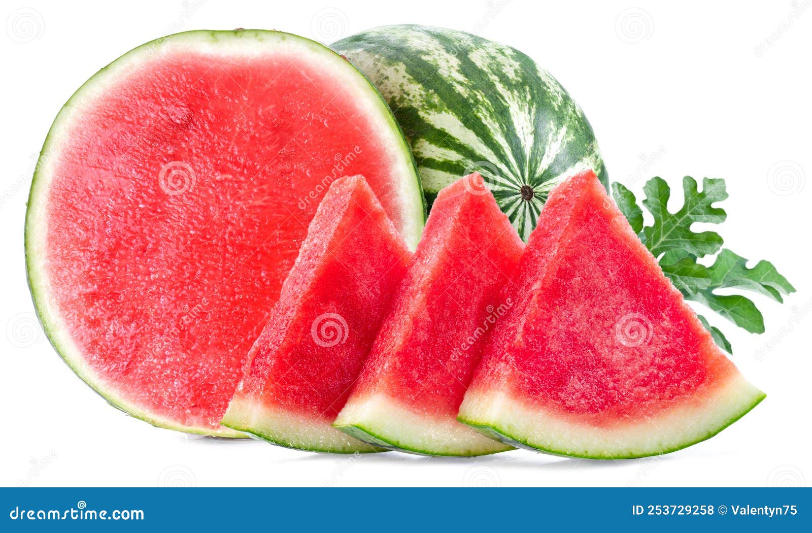 Three Slices of Watermelon with Half and Whole Watermelon Isolated on ...