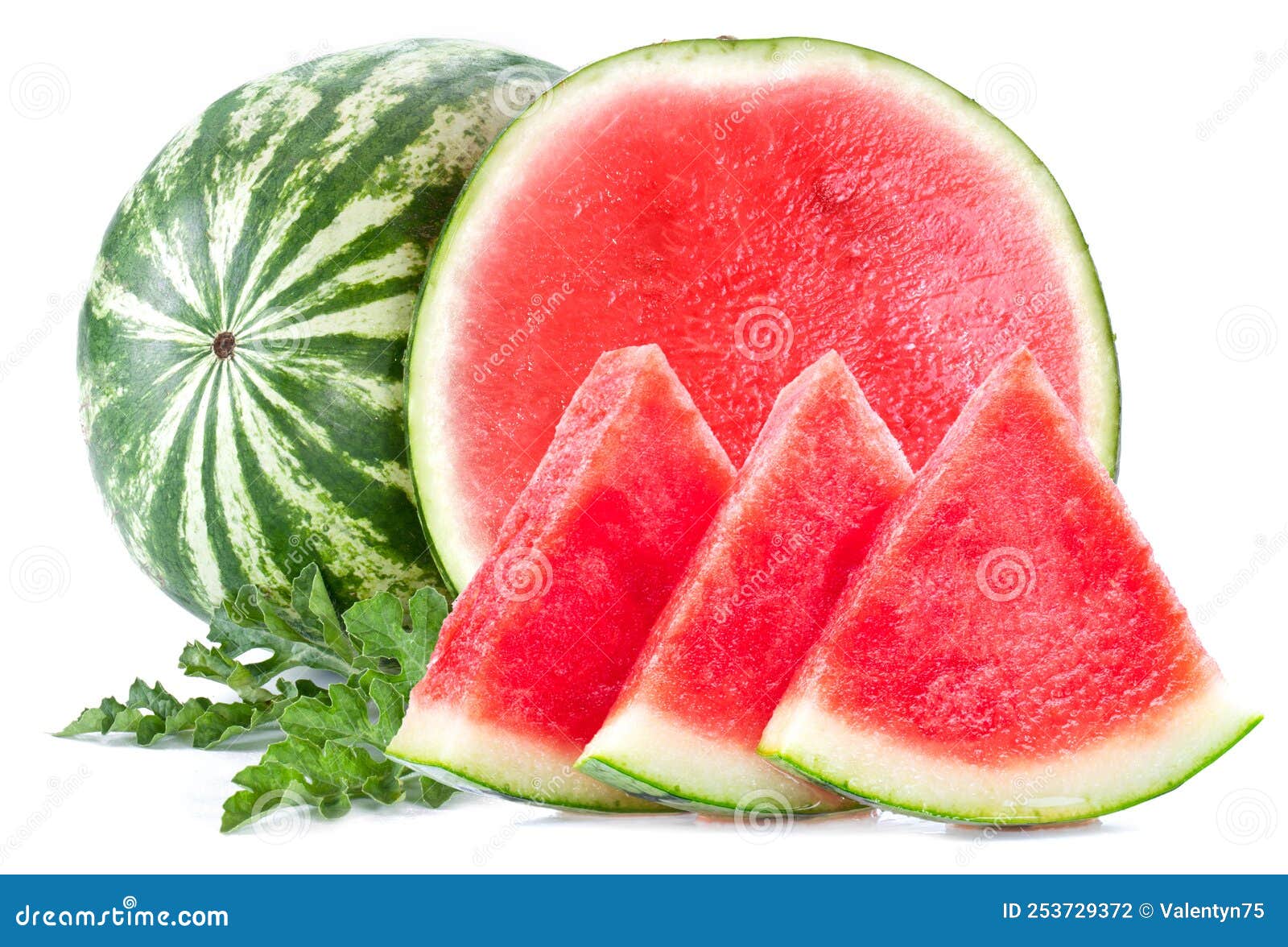 Three Slices of Watermelon with Half and Whole Watermelon Isolated on ...