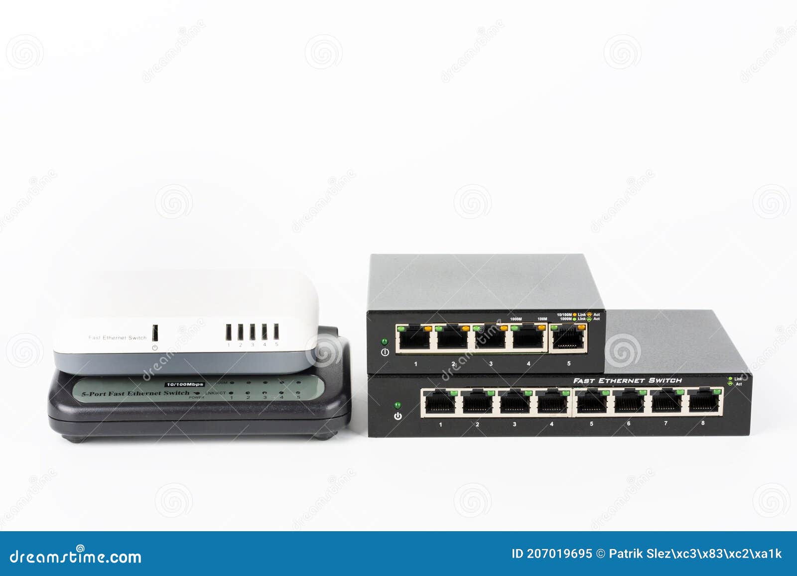 Three Slower 10 or 100 Mbps Fast Ethernet Switches and 5-port Gigabit ...