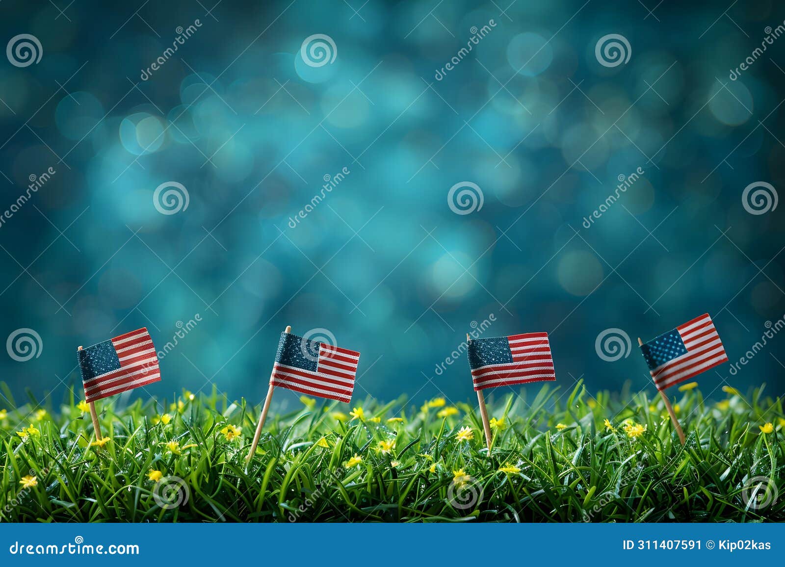 Three Small American Flags in the Grass Generative AI Stock Image ...