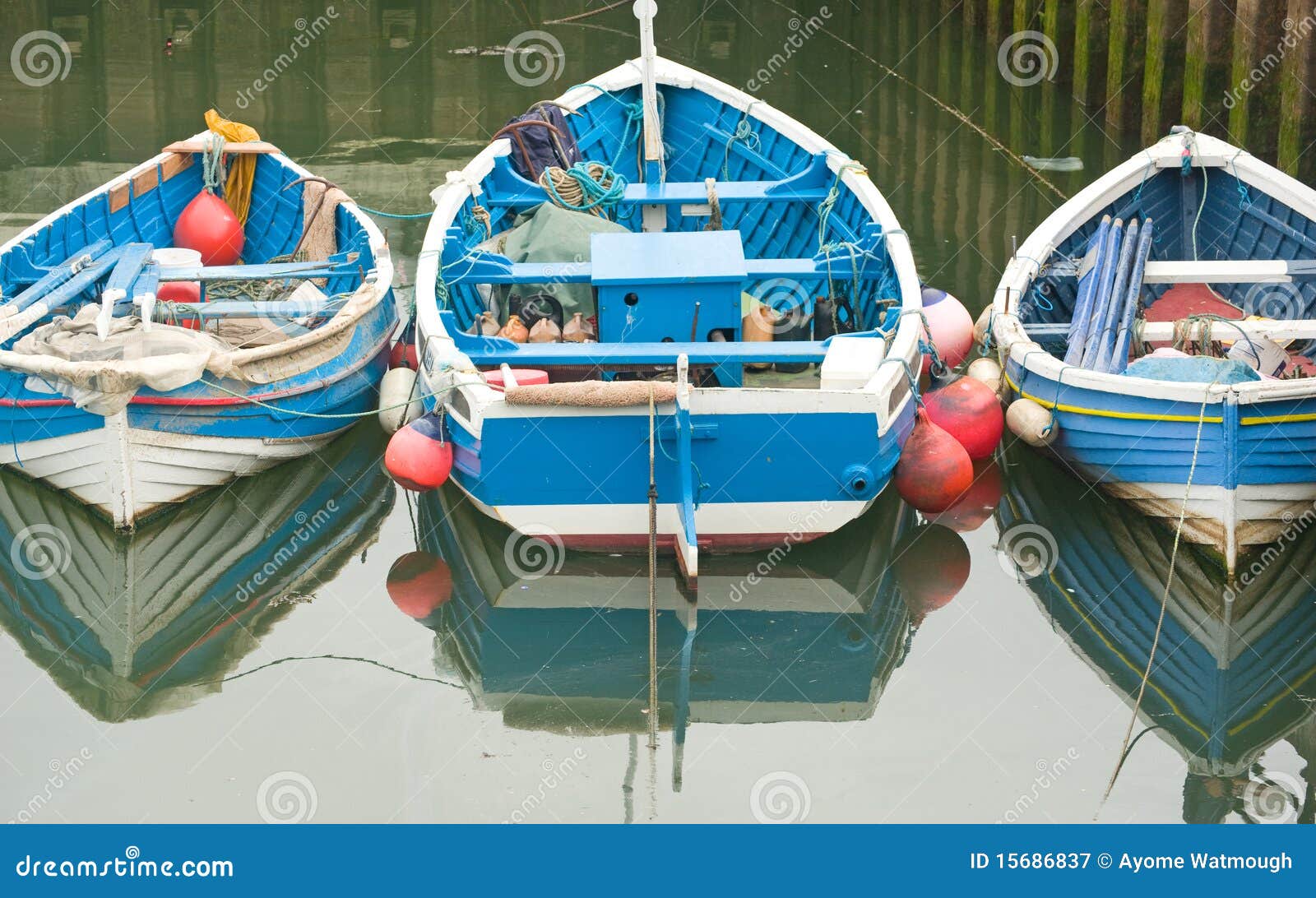 Three Small Blue Fishing Boats. Stock Image - Image of harbor, boats ...