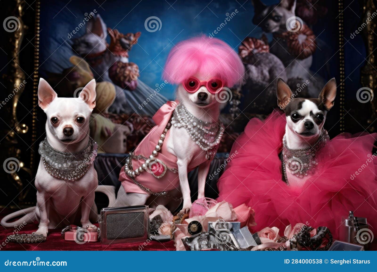 Three Small Dogs Dressed Up in Fancy Clothes. Generative AI Image ...