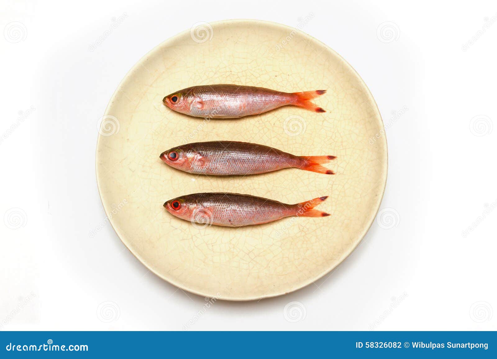 Three small fish on dish stock photo. Image of small - 58326082