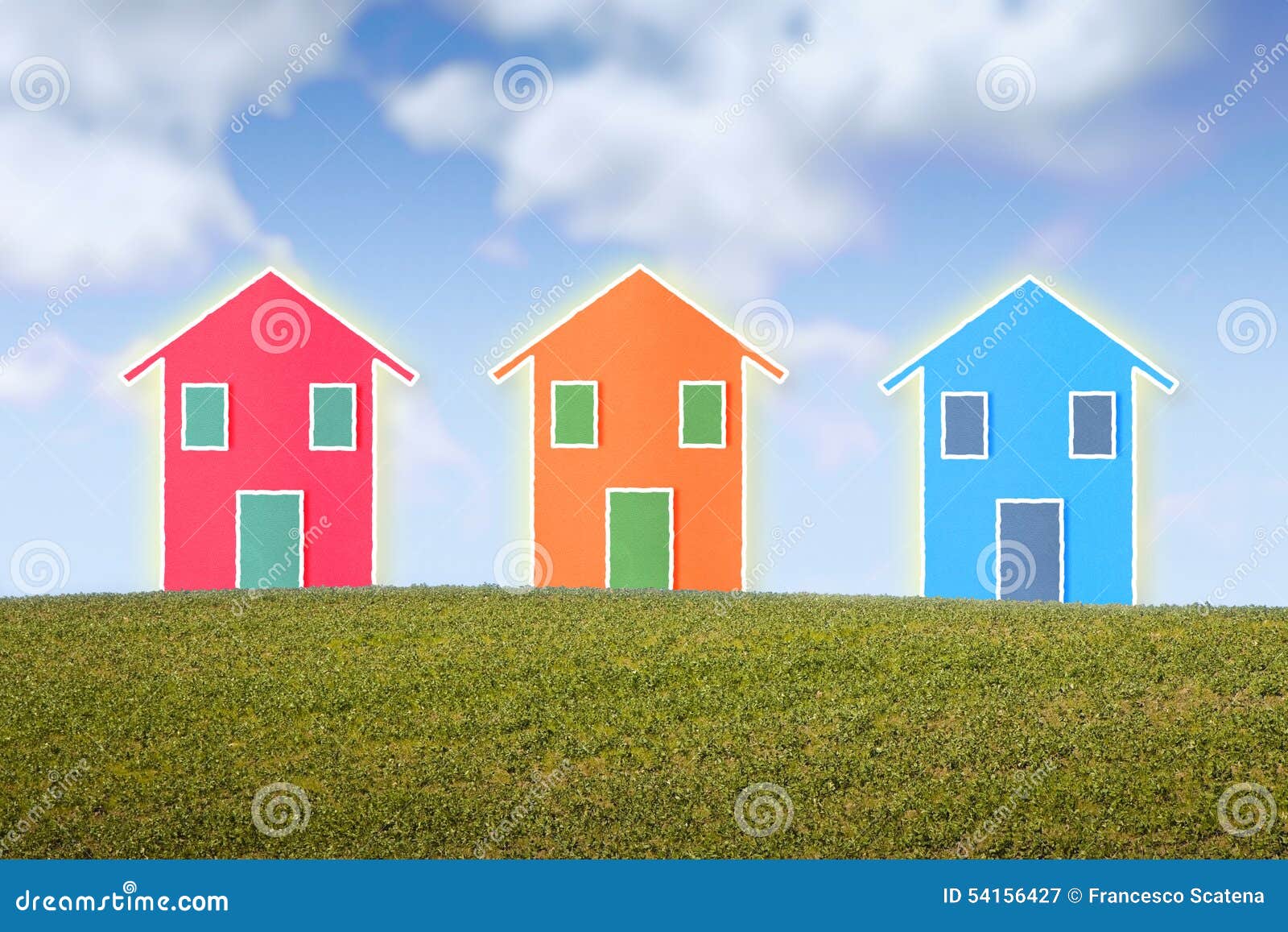 Three Small Isolated Houses on a Hill Stock Image - Image of grass ...