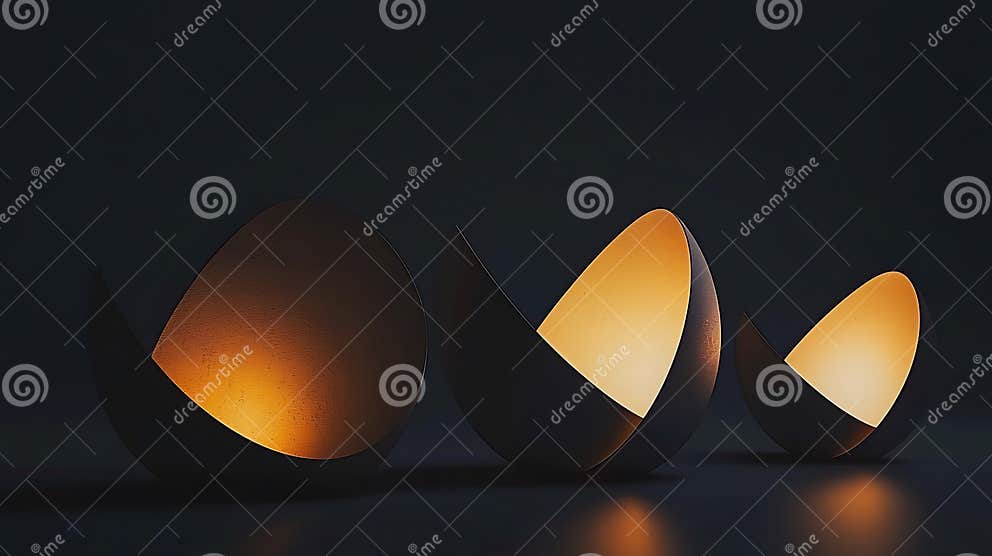 Three Small, Round, Lighted Objects are Arranged in a Row on a Dark ...