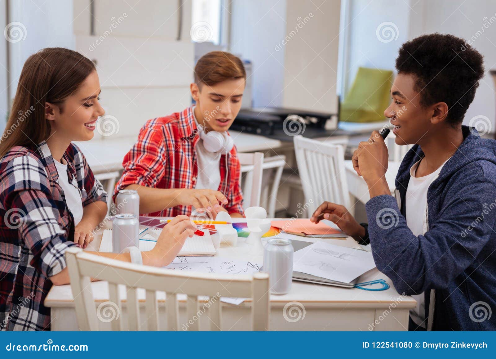 Three Smart Progressive Students Studying Engineering Together Stock ...