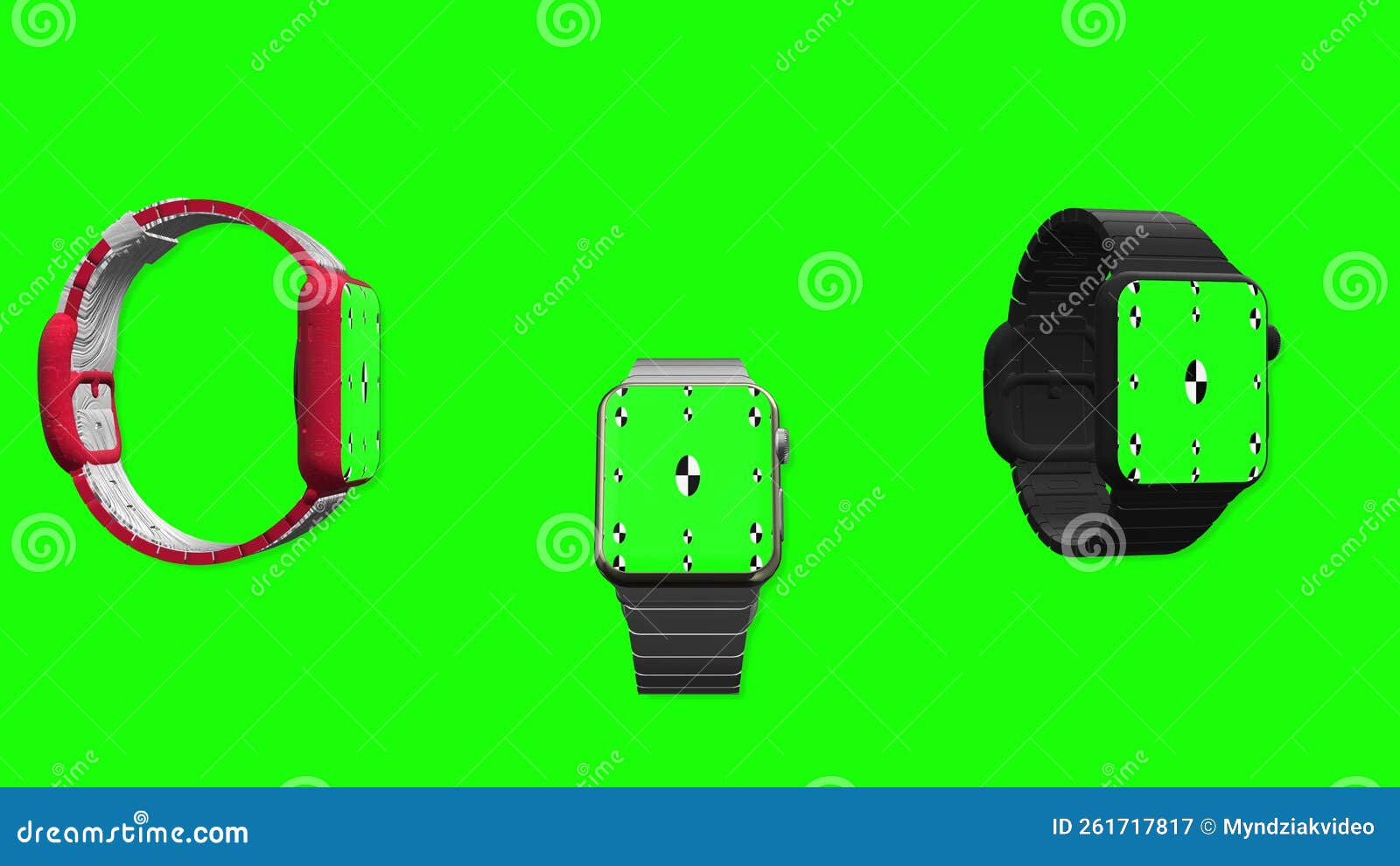 Three Smart Watch with Green Screen Rotating on Green Screen. Animated ...