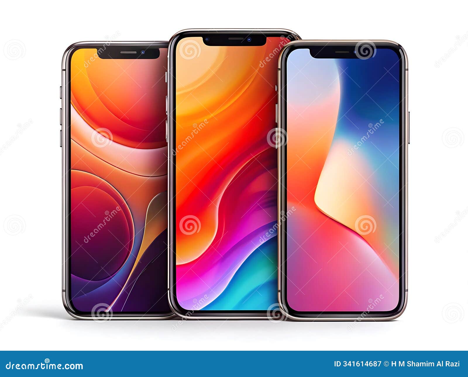 Three Smartphones are Arranged in a Staggered, Slightly Overlapping ...