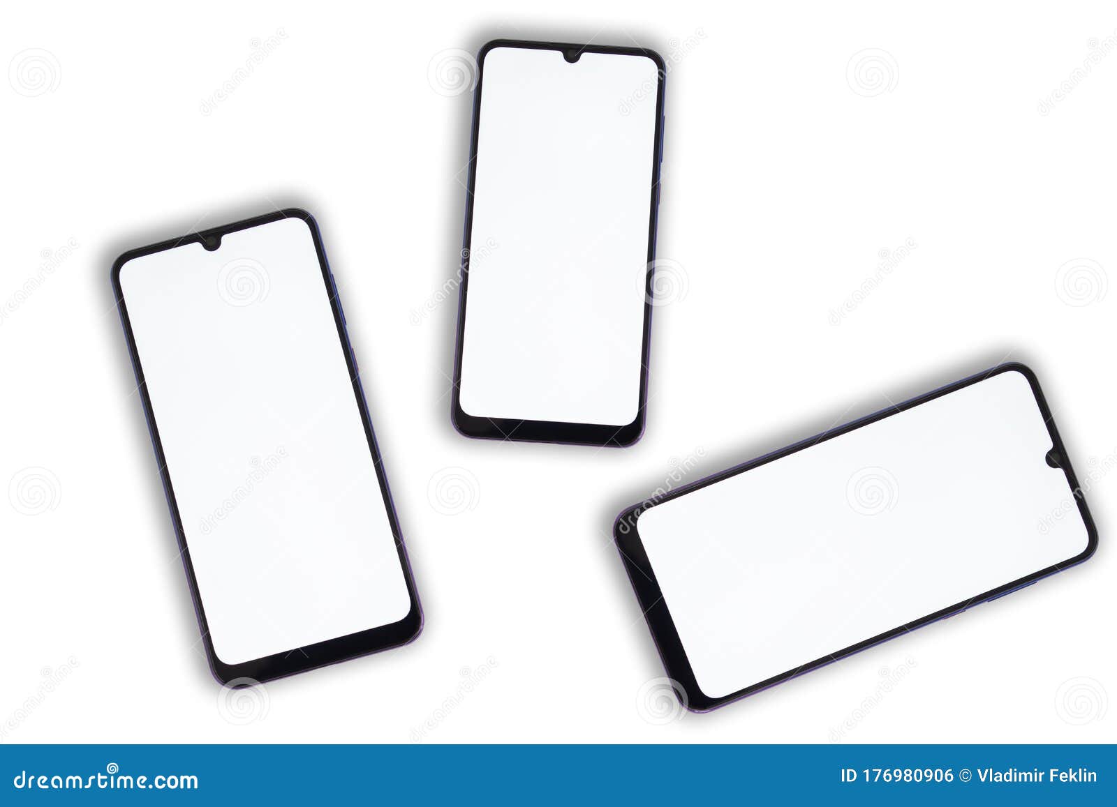 Three Smartphones with a Blank Screen on a White Background Stock Photo ...