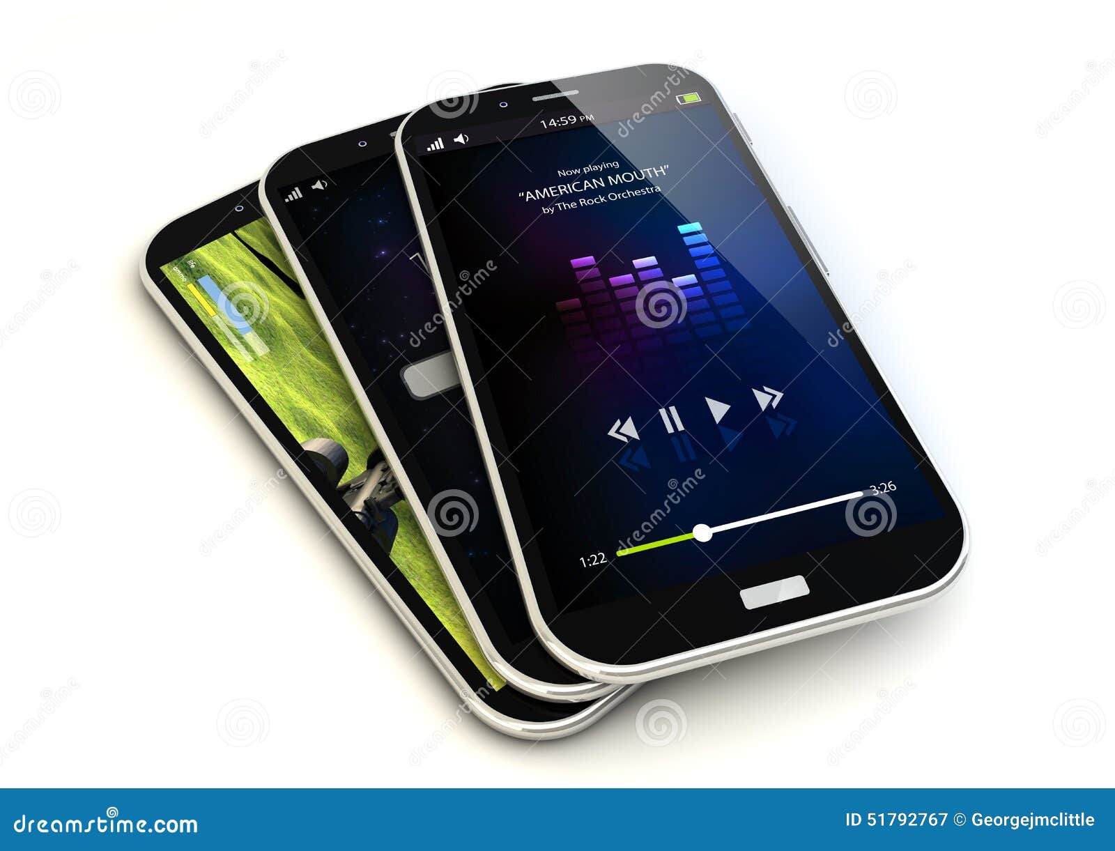 Three smartphones stock illustration. Illustration of interactive ...