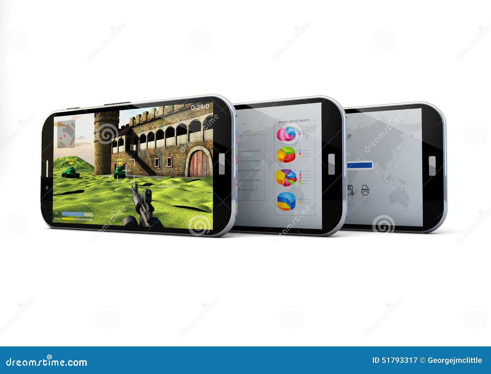 Three smartphones stock illustration. Illustration of interactive ...