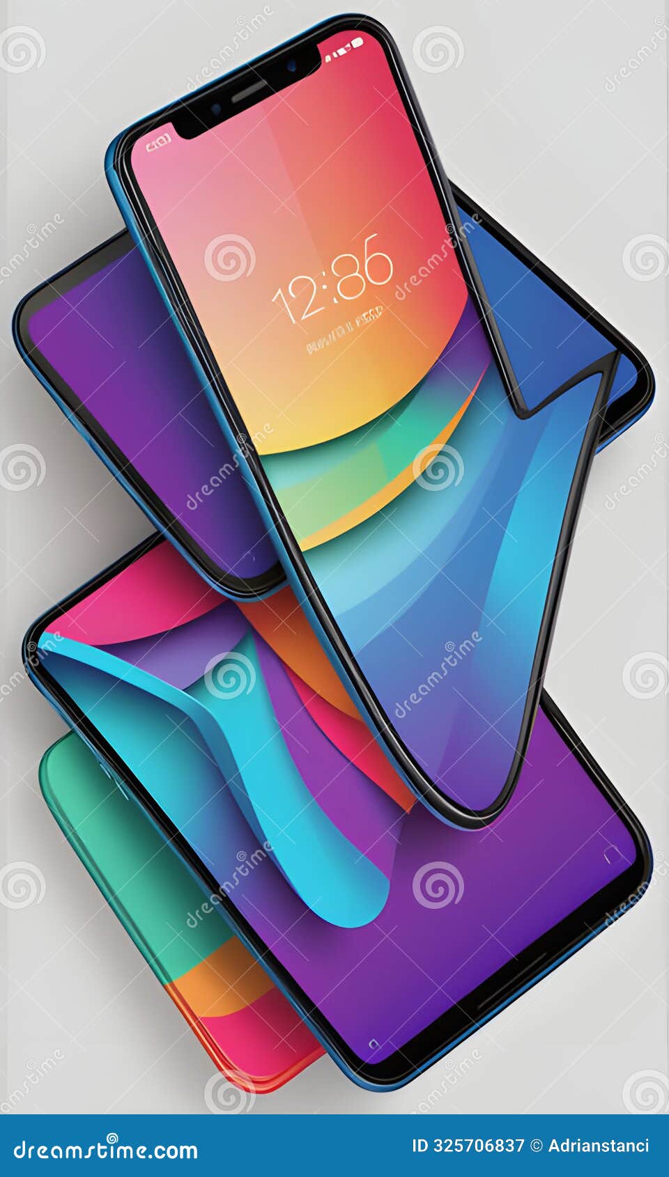 Three Smartphones Stacked on Top of Each Other Stock Image - Image of ...
