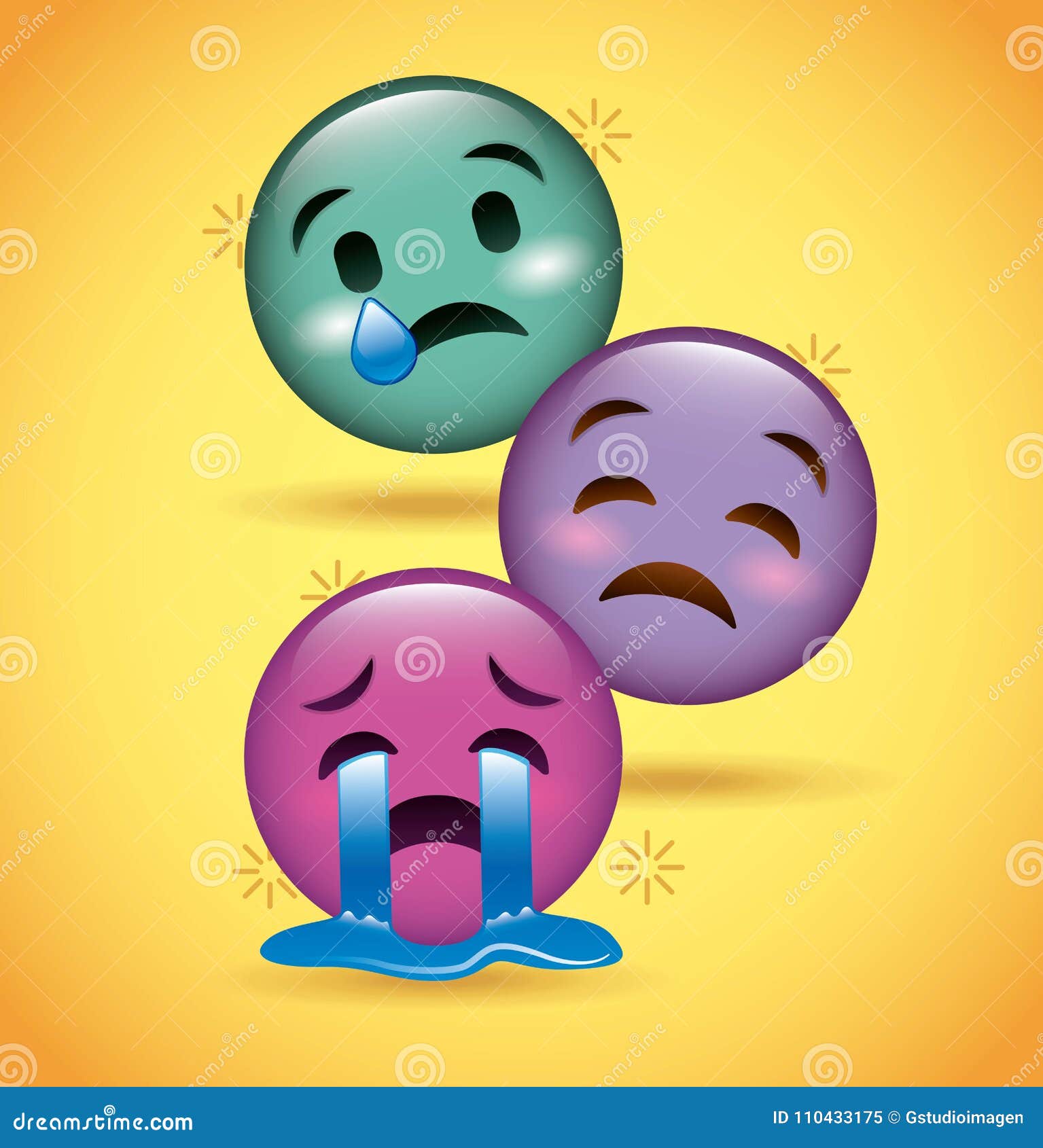 Three Smiles Emoji Crying Sad Expression Stock Vector - Illustration of ...