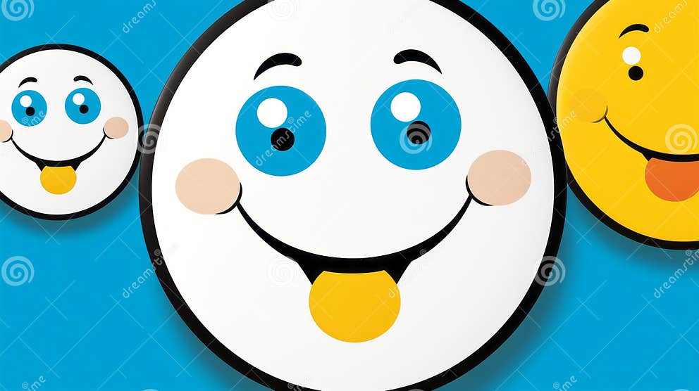 Three Smiley Faces on a Blue Background Stock Illustration ...