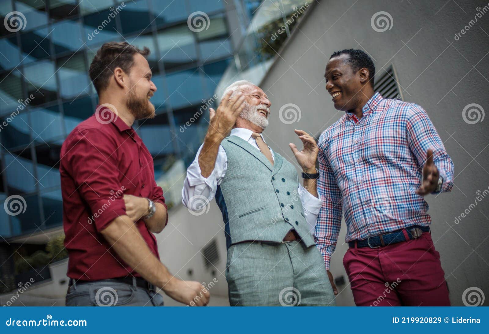 Three Smiling Business Men Talking Stock Image - Image of cheerful ...