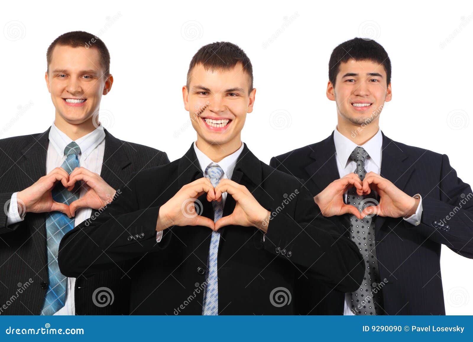 Three Smiling Businessmen Show Love Sign Stock Photo - Image of beard ...