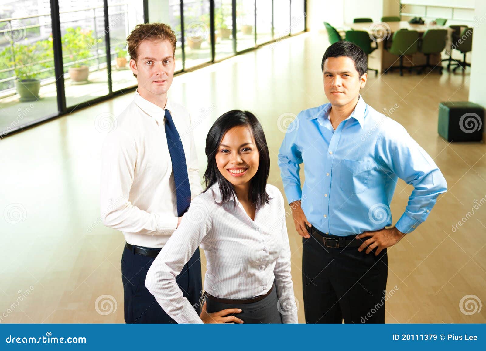 Three Smiling Colleagues Office Stock Image - Image of group ...