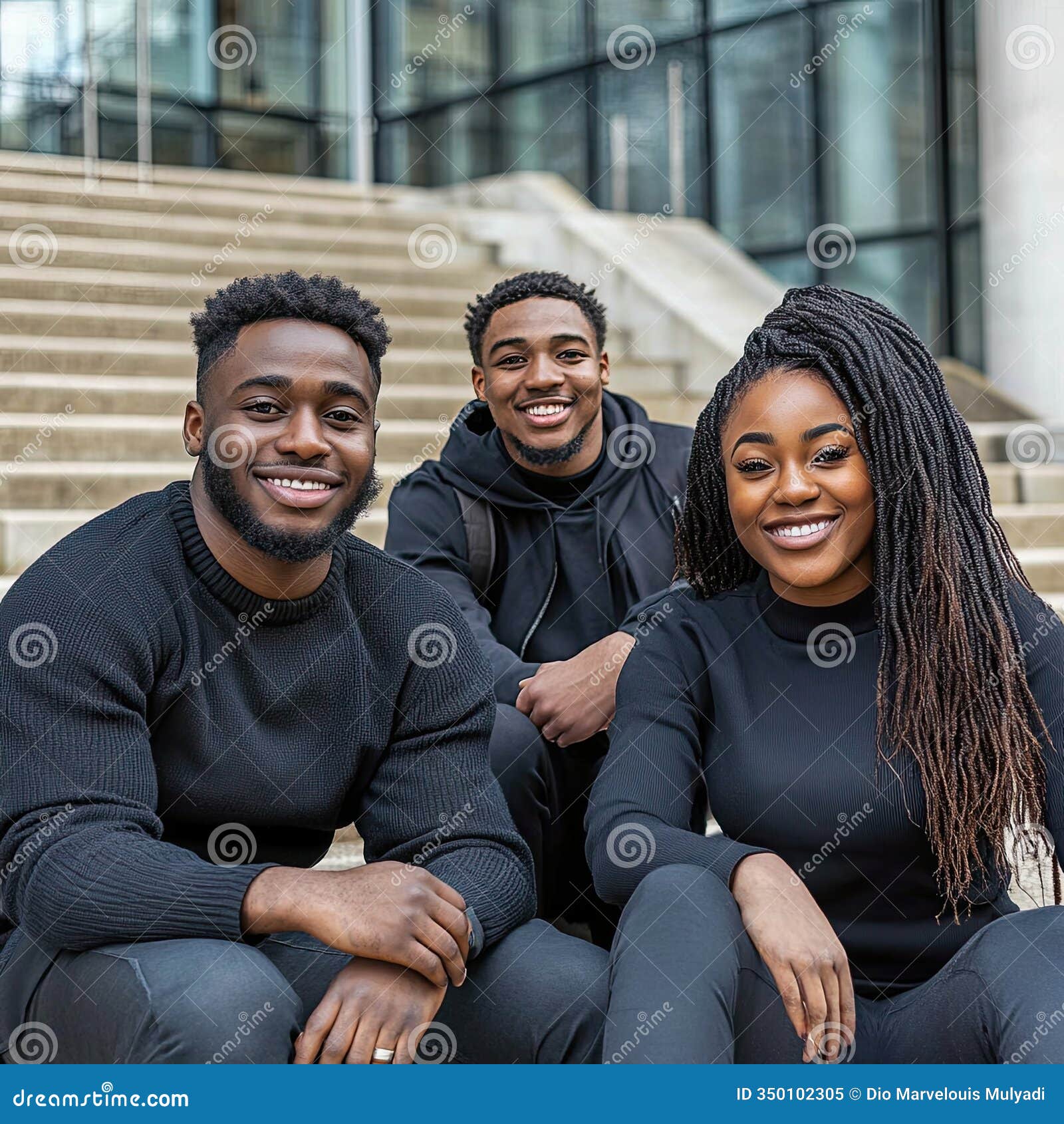 Three Smiling Friends Sitting on Steps Stock Illustration ...