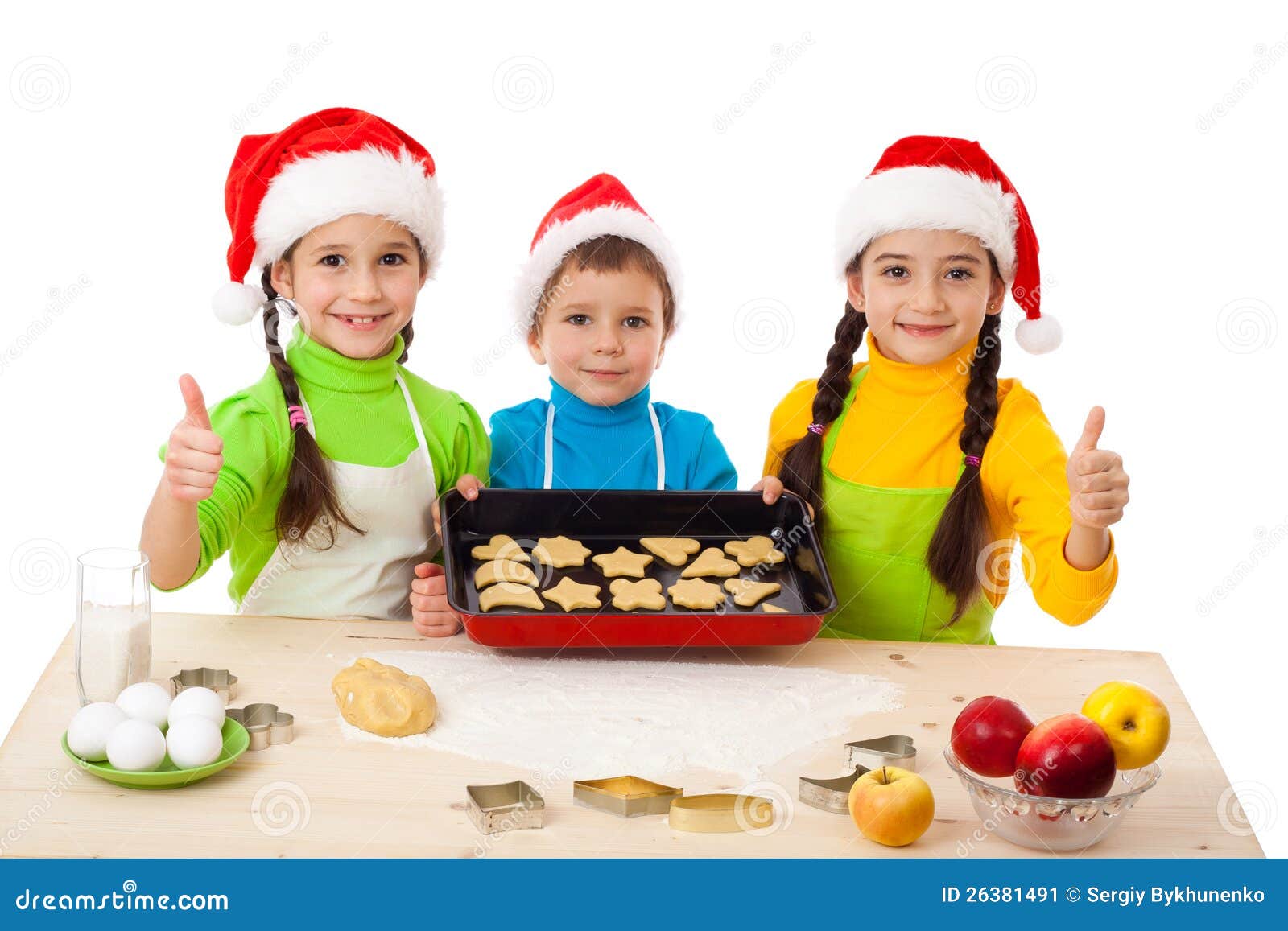 Three Smiling Kids with Christmas Cooking Stock Image - Image of ...