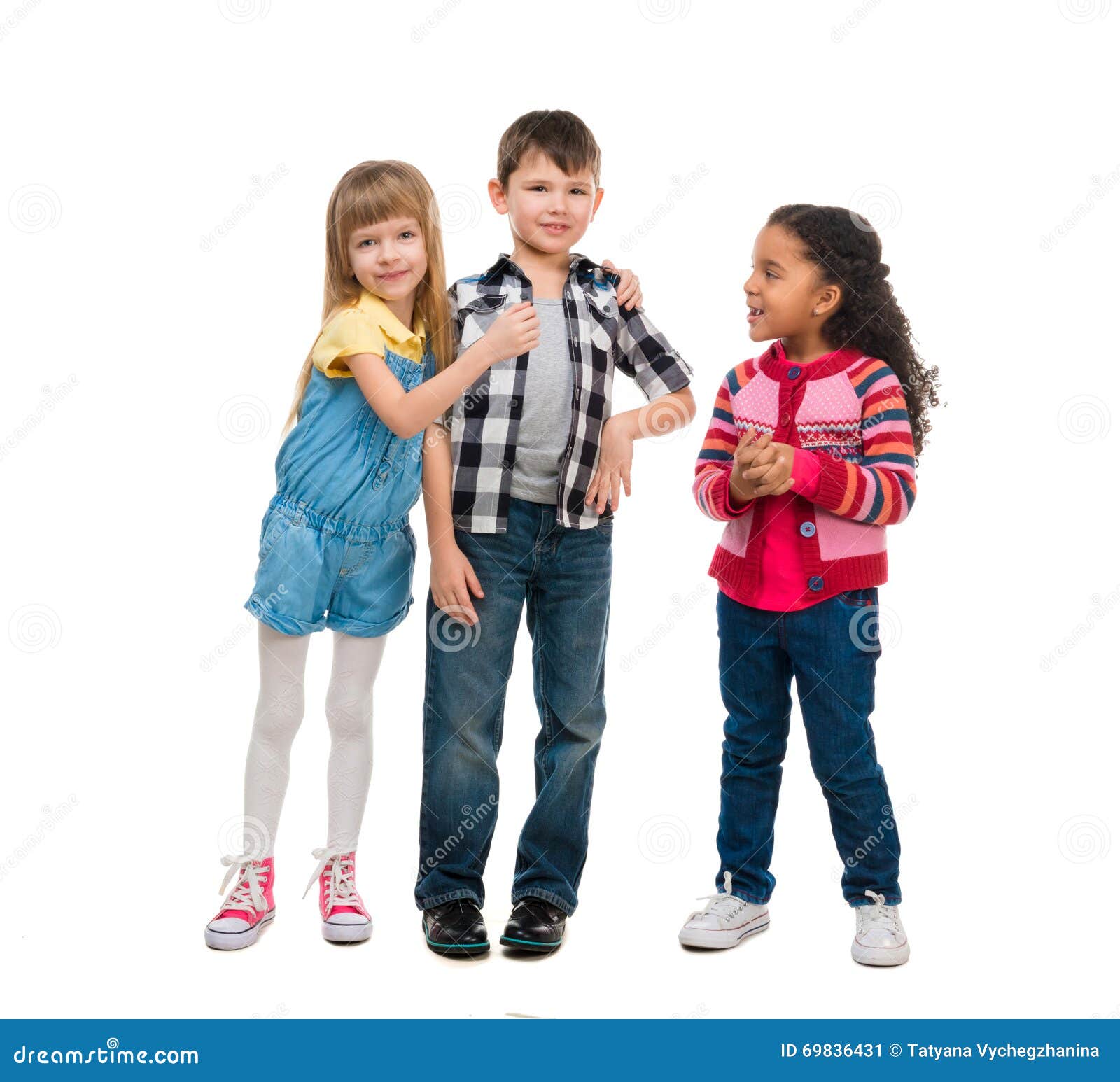 Three Smiling Little Children Standing Together Stock Image - Image of ...