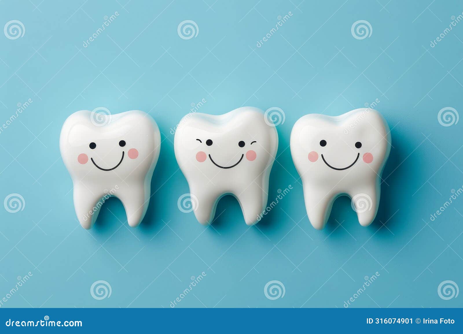 Three Smiling Teeth on a Blue Background. Stock Image - Image of ...