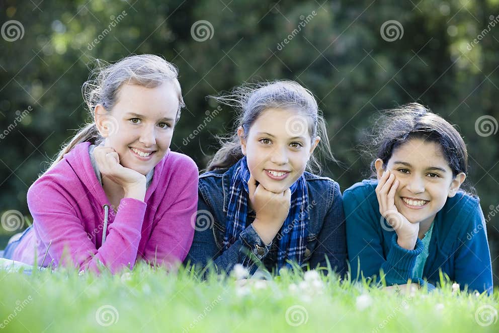 Three Smiling Tween Girls stock image. Image of hispanic - 10979143