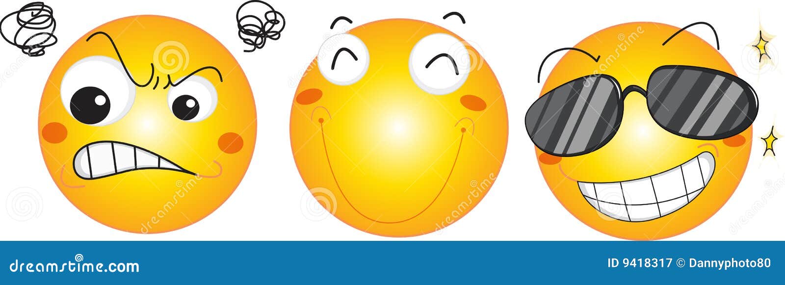 Three smily faces stock vector. Illustration of drawing - 9418317
