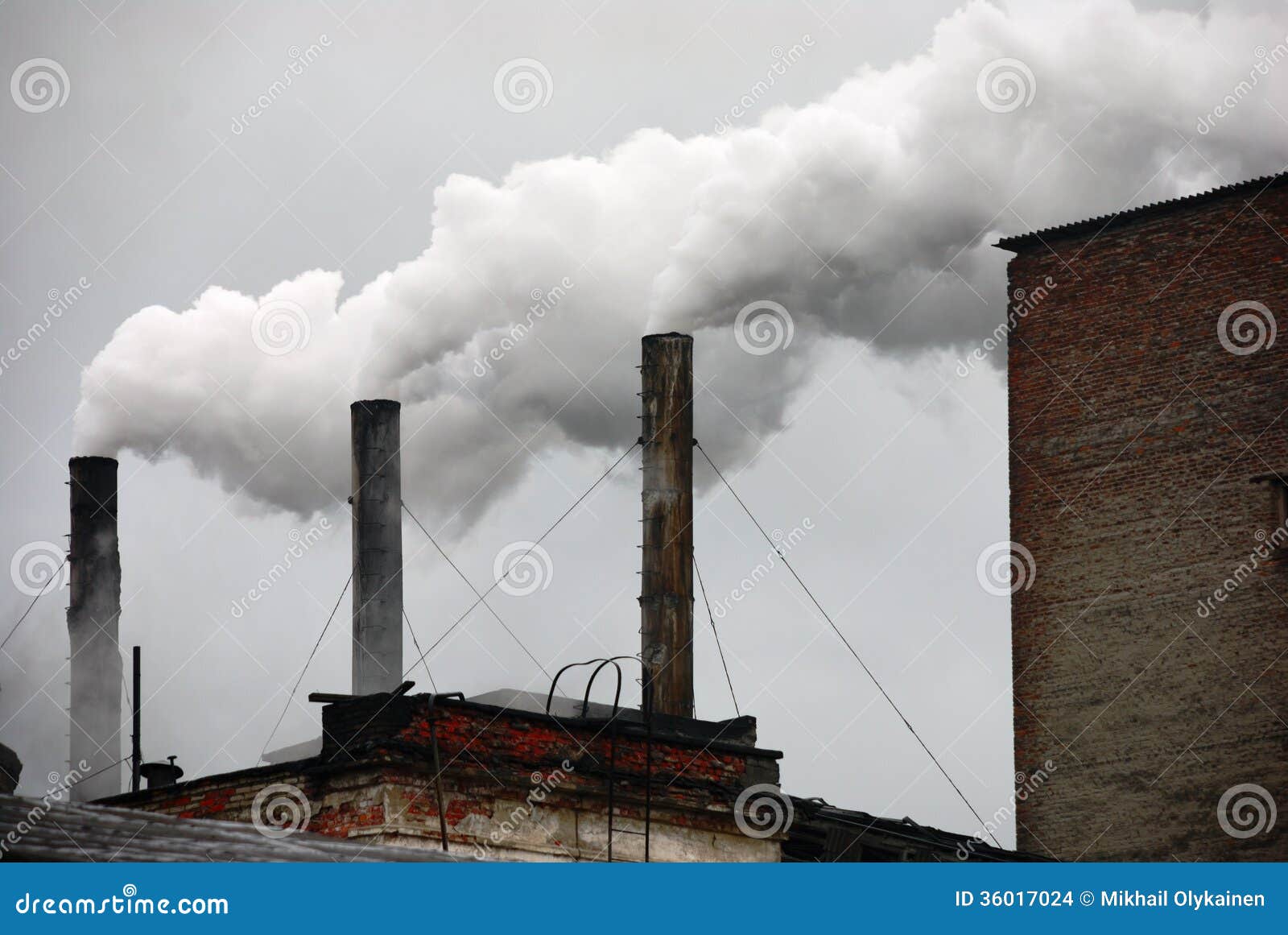 Three Smoking Factory Chimneys Stock Photo - Image of dull, ecology ...