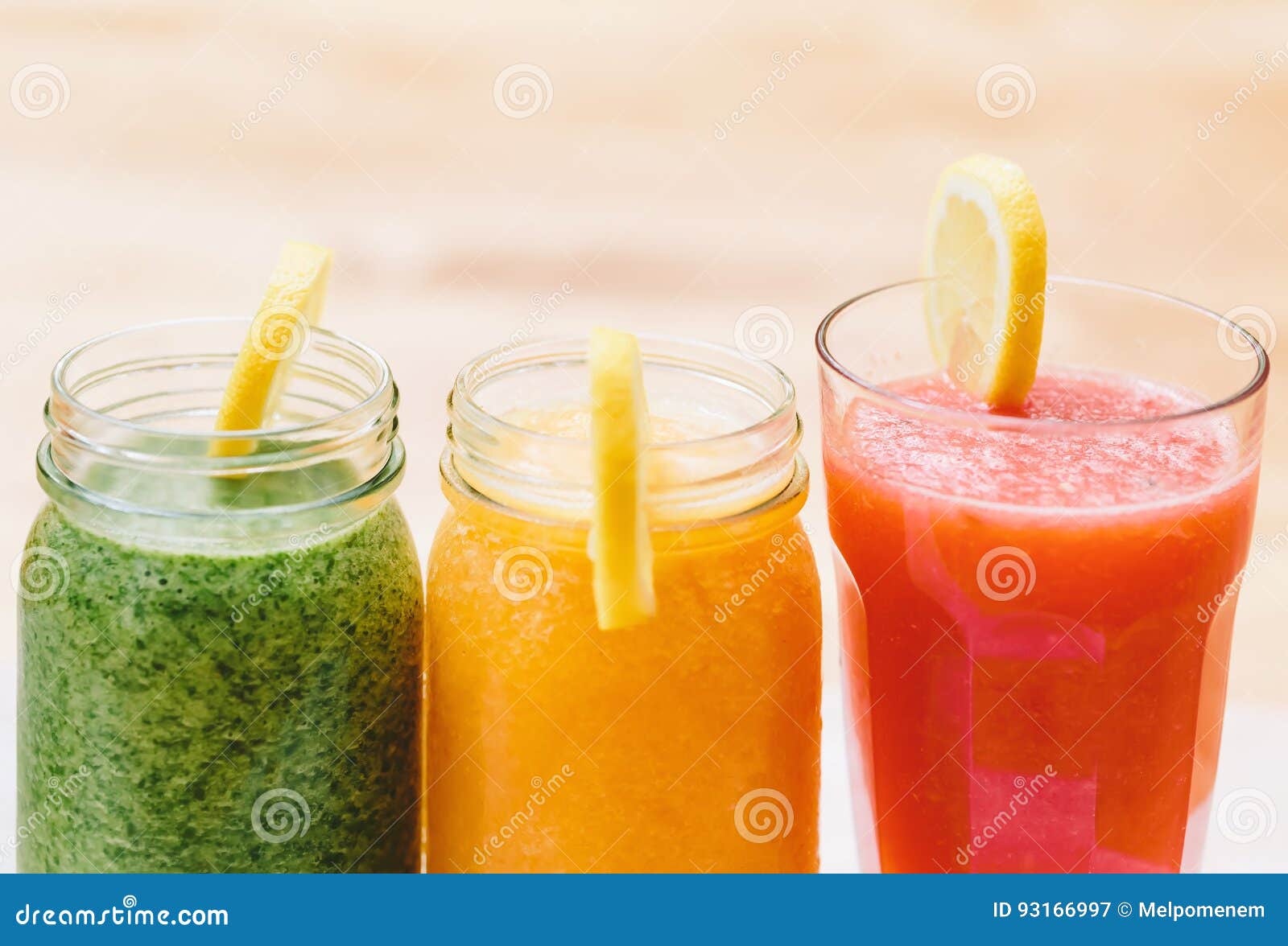 Three Smoothies on a White Wooden Background Stock Image - Image of ...