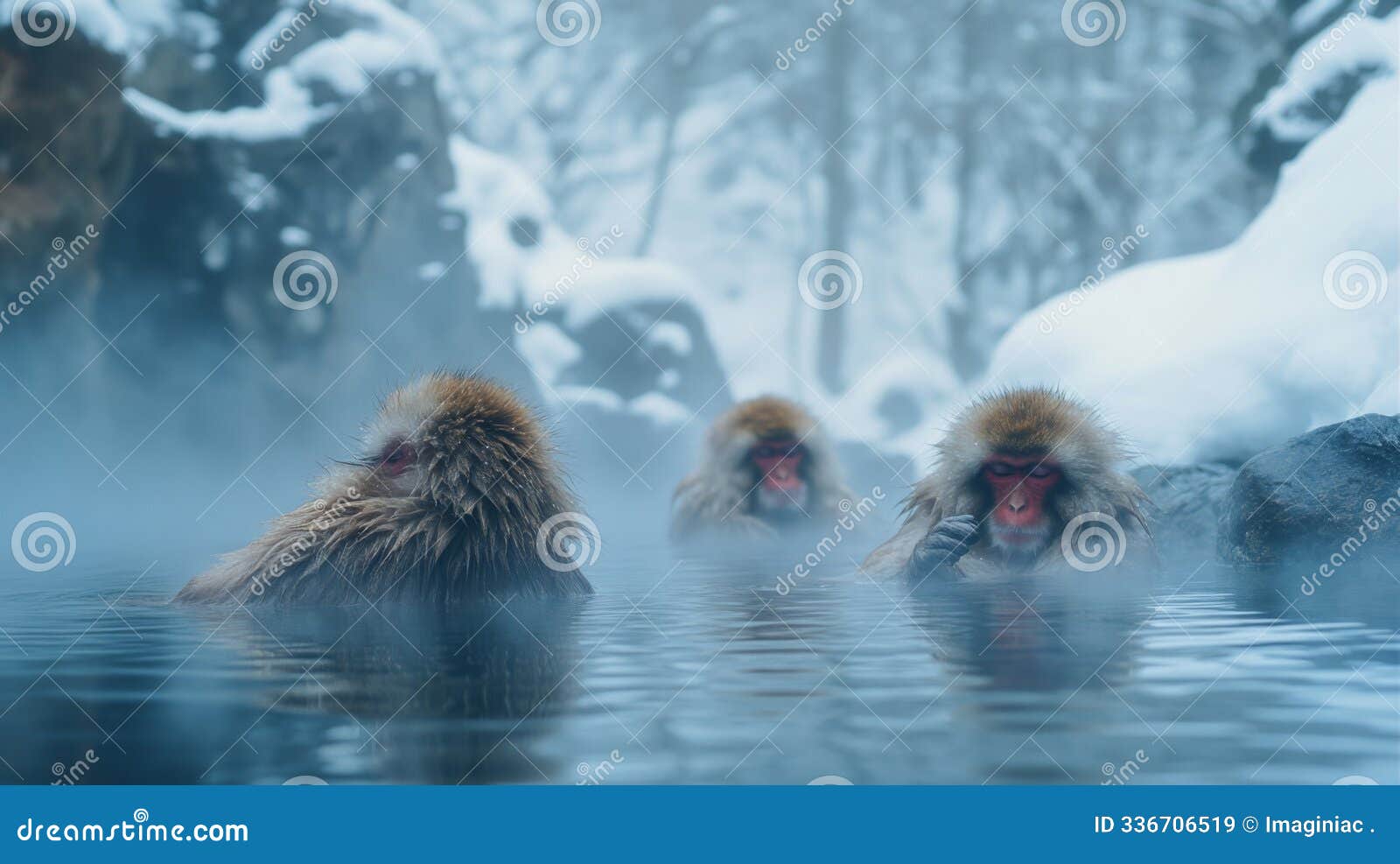 Three Snow Monkeys Relaxing in a Hot Spring Stock Illustration ...