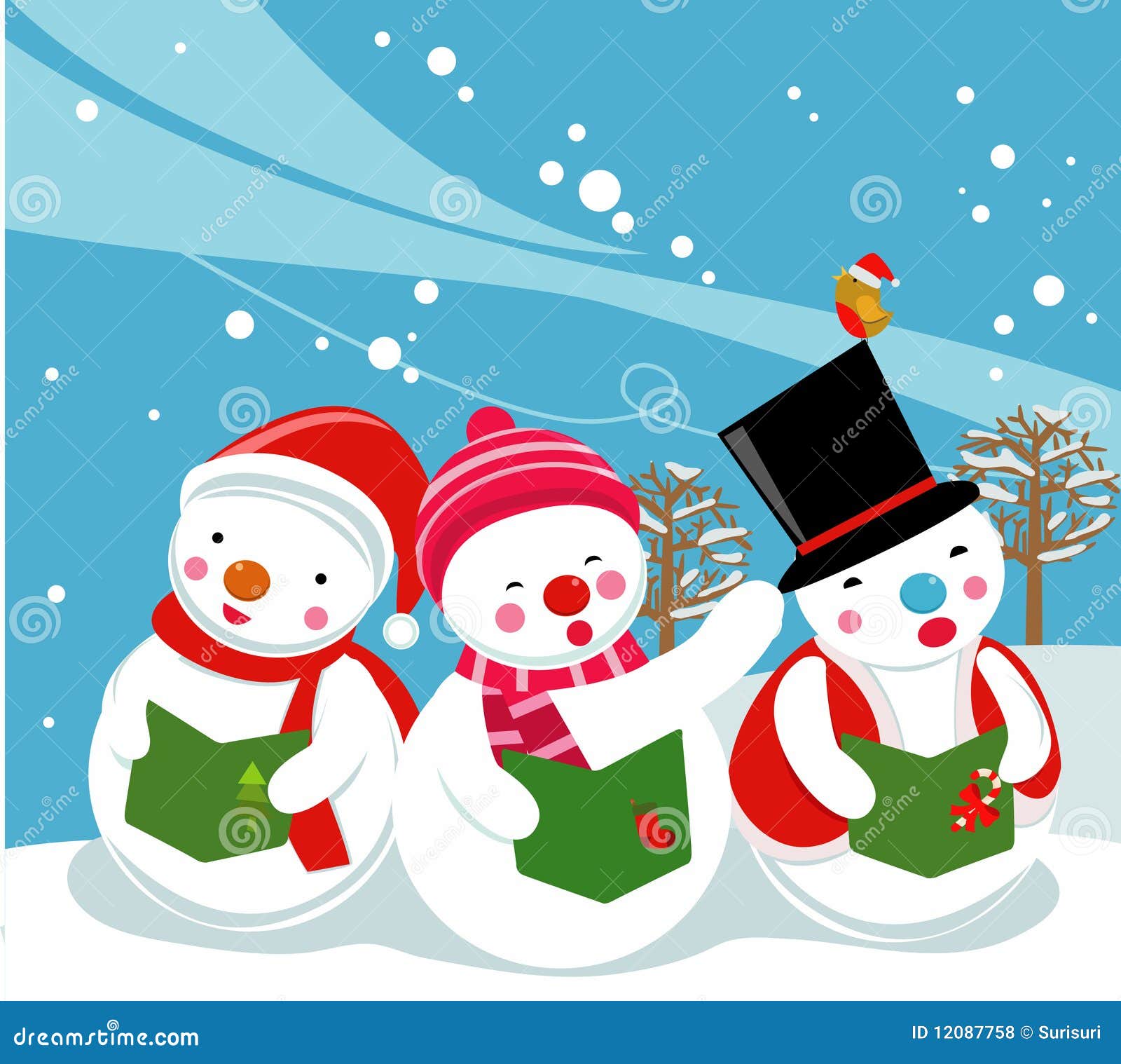 Three Snowman Singer,Carolers Stock Vector - Illustration of winter ...