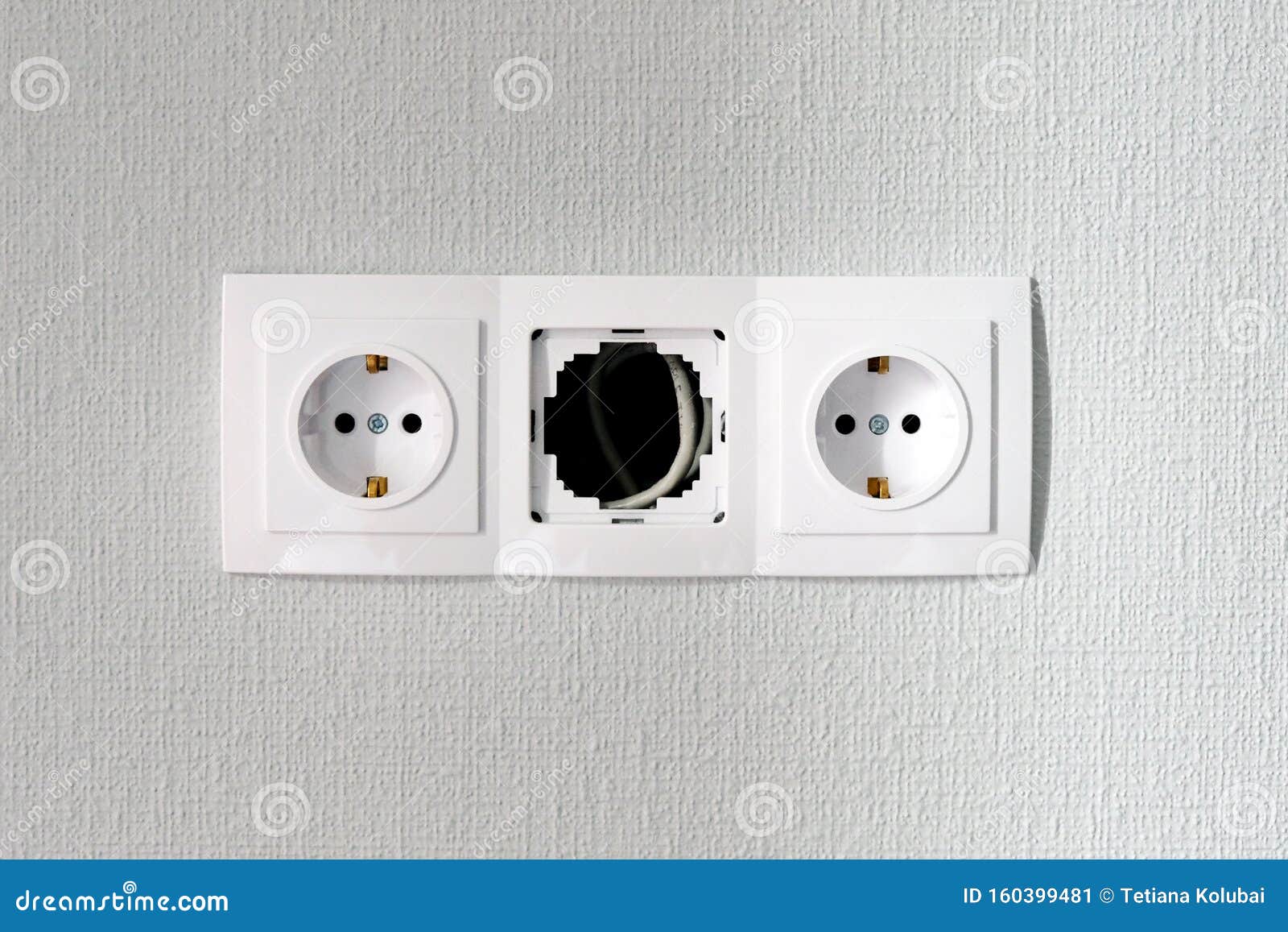 Three Sockets. Installation High Voltage. Electrical Wires Sticking Out ...