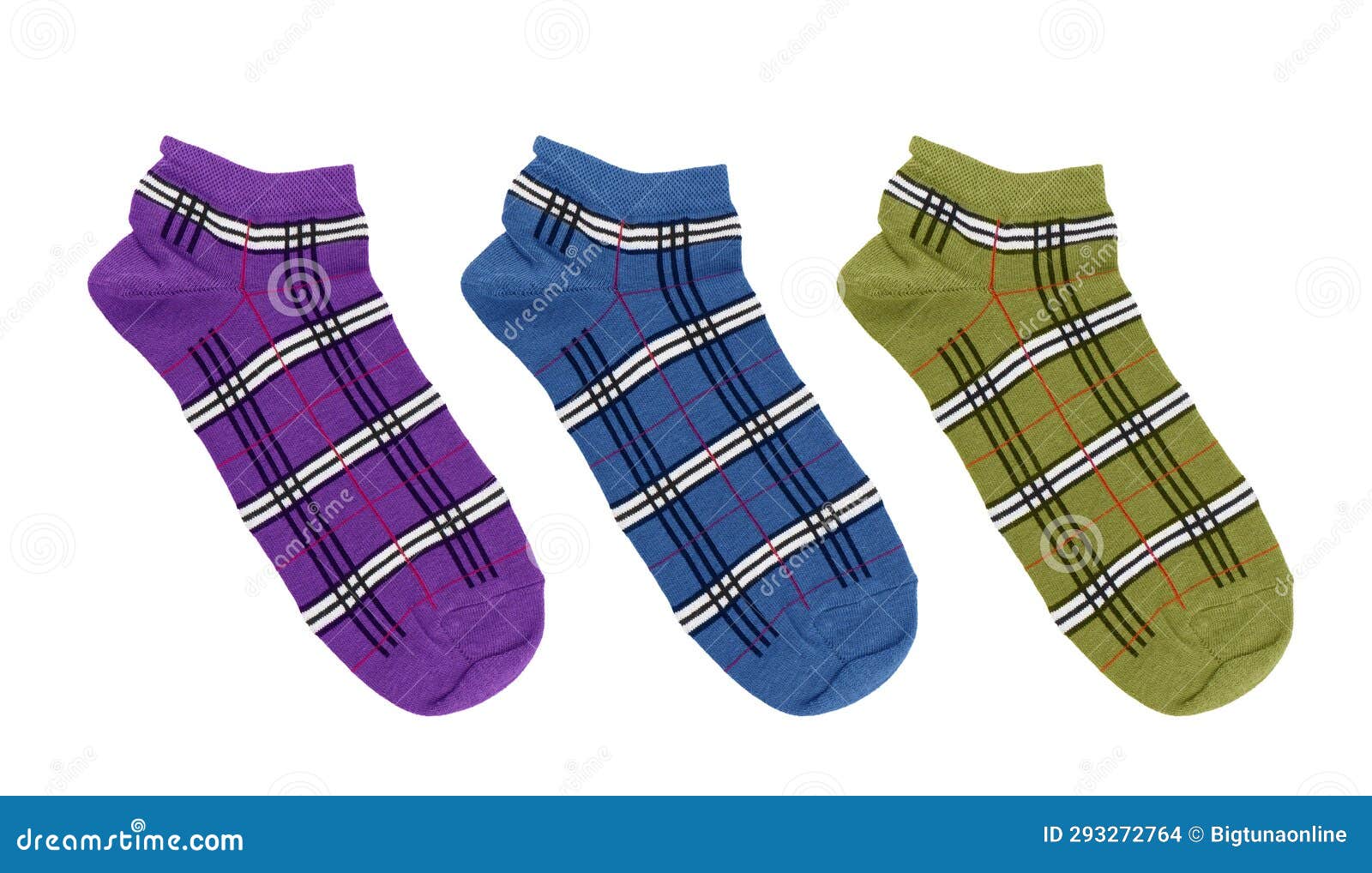 Three Socks with Different Lines Isolated on White Background. Colorful ...