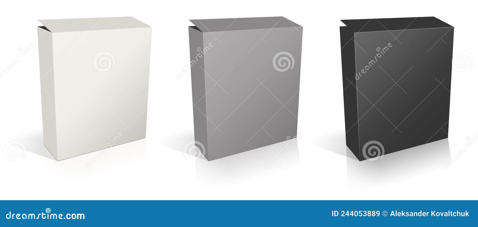 Three Software Boxes Blank Template White, Grey and Black for ...
