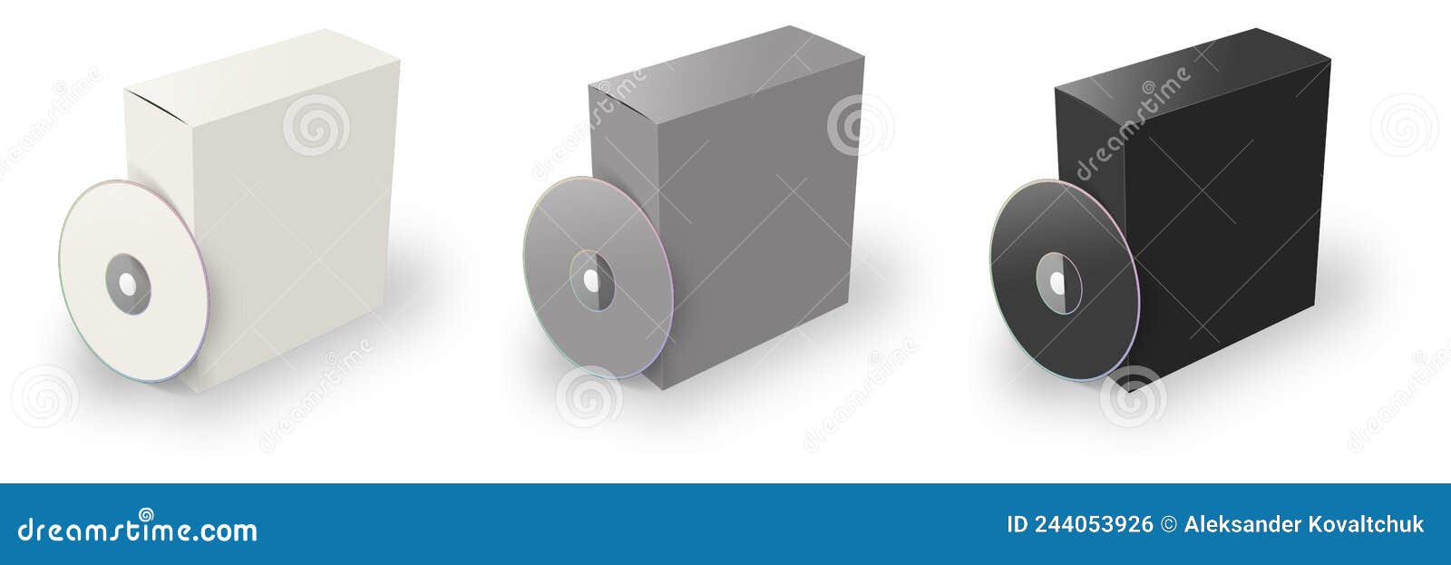 Three Software Boxes Blank Template White, Grey And Black For ...