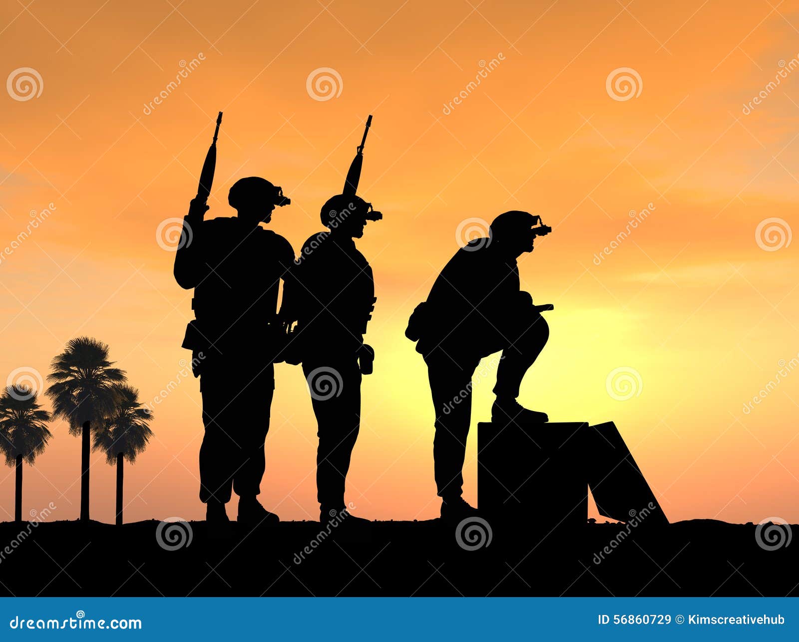 Three Soldiers Ready and Alert for Battle Stock Image - Image of ...