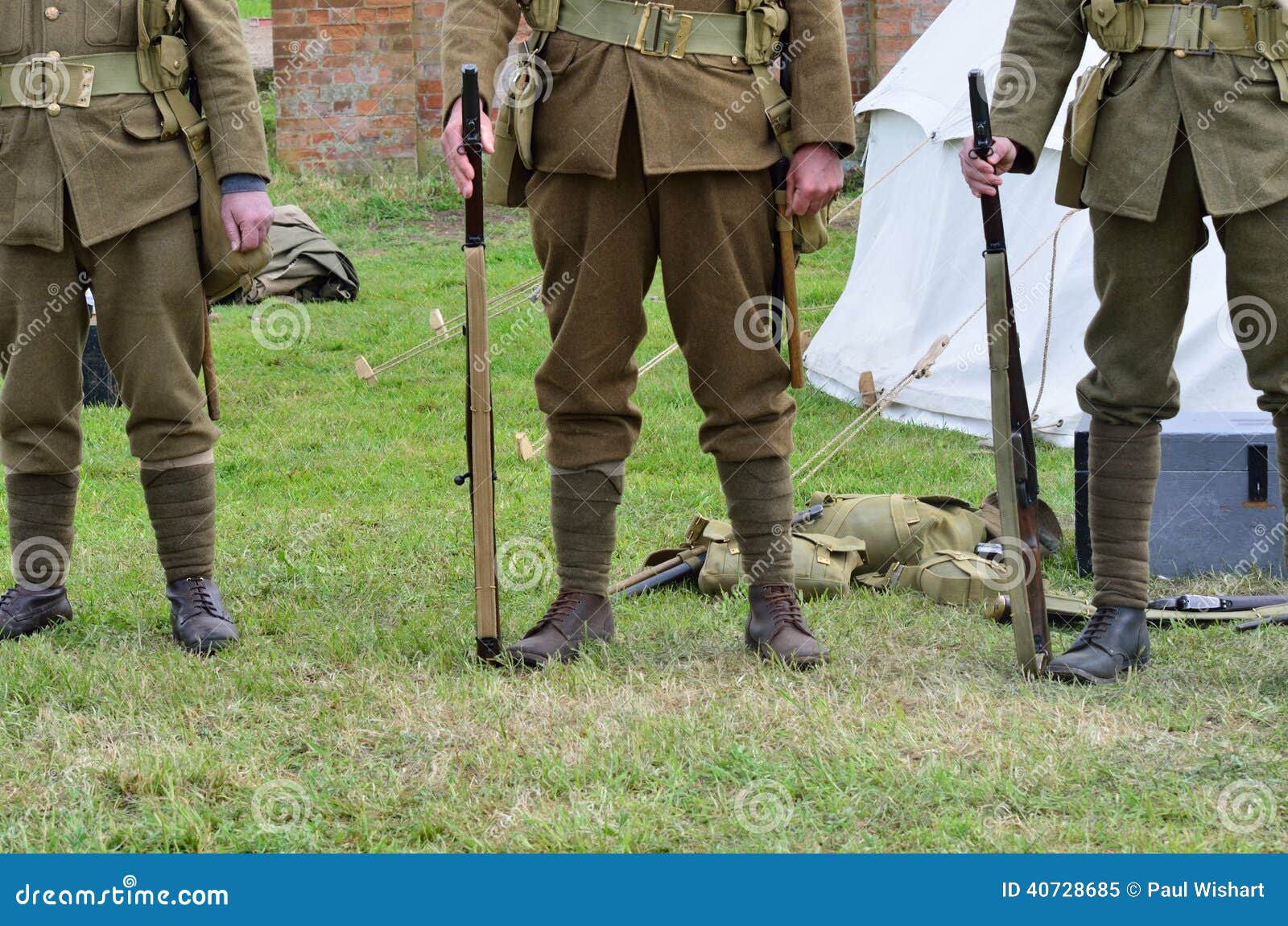Three soldiers standing stock image. Image of armed, khaki - 40728685