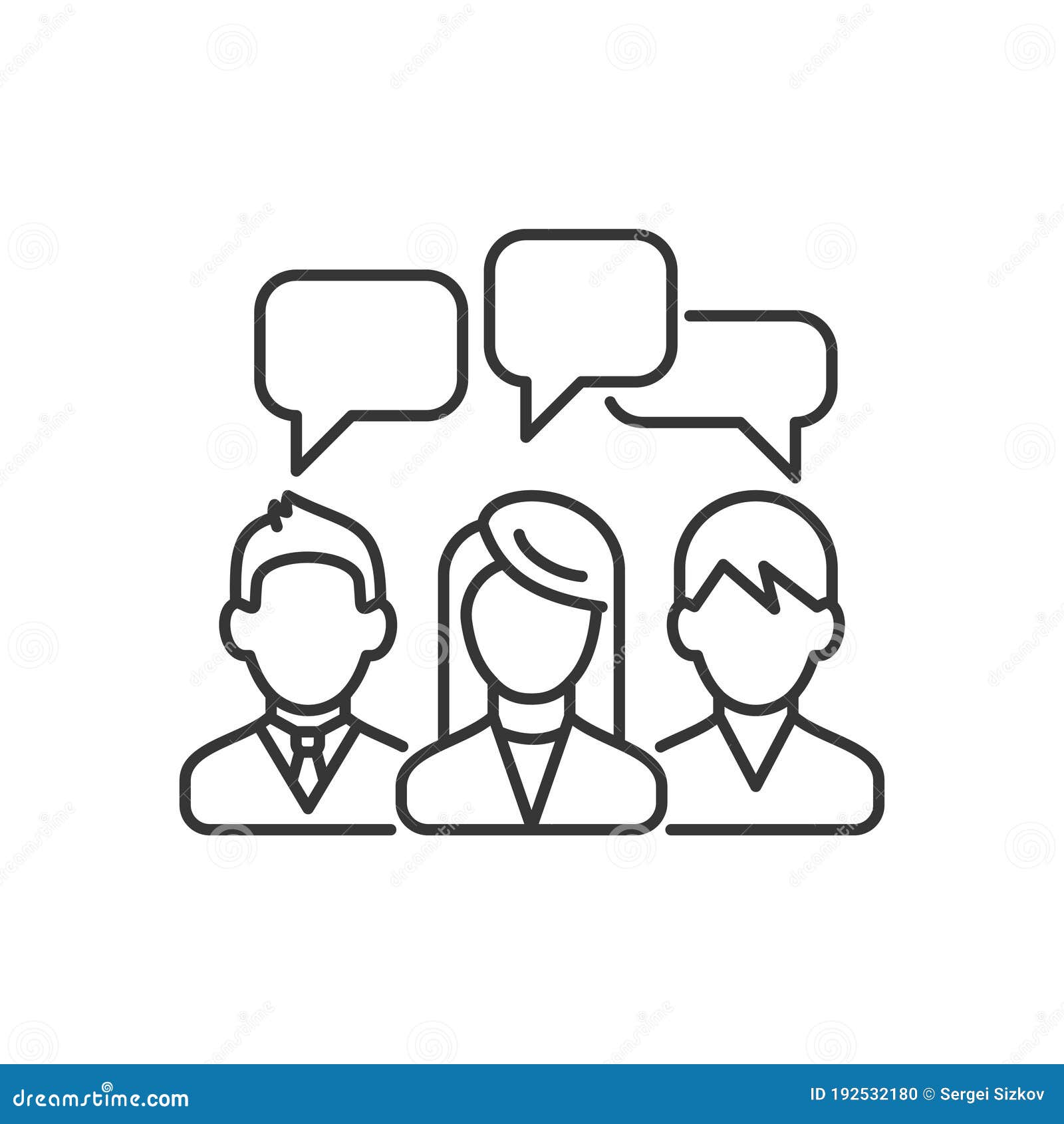 Three Speaking People with Chat Bubbles Under Head Icon. Vector Stock ...