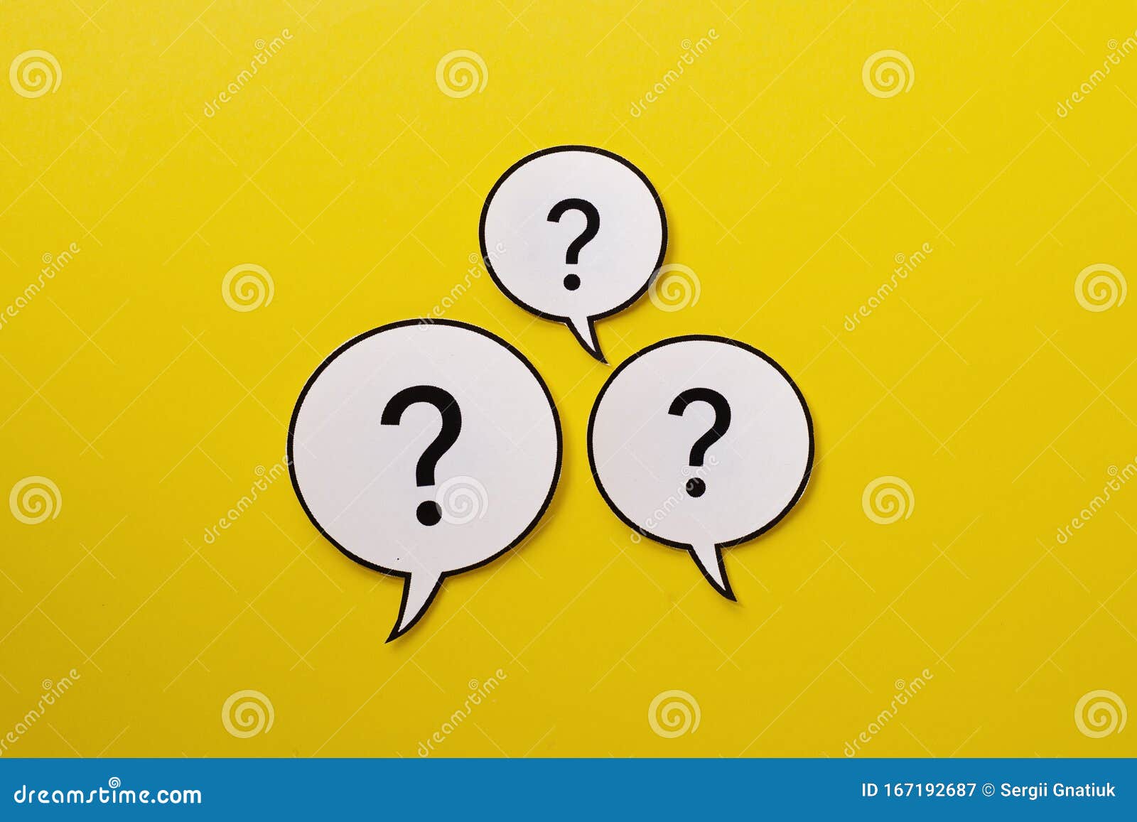 Three Speech Bubbles with Question Marks a Bright Yellow Background ...