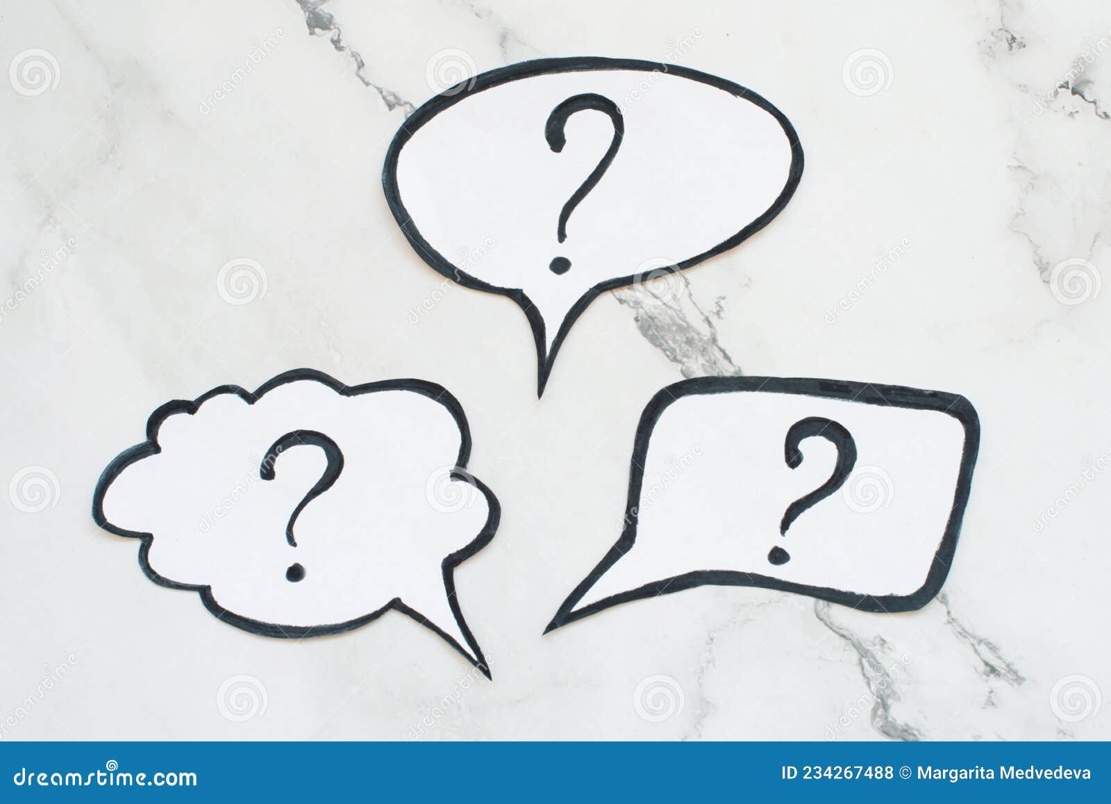 Three Speech Bubbles with Question Marks Stock Photo - Image of problem ...