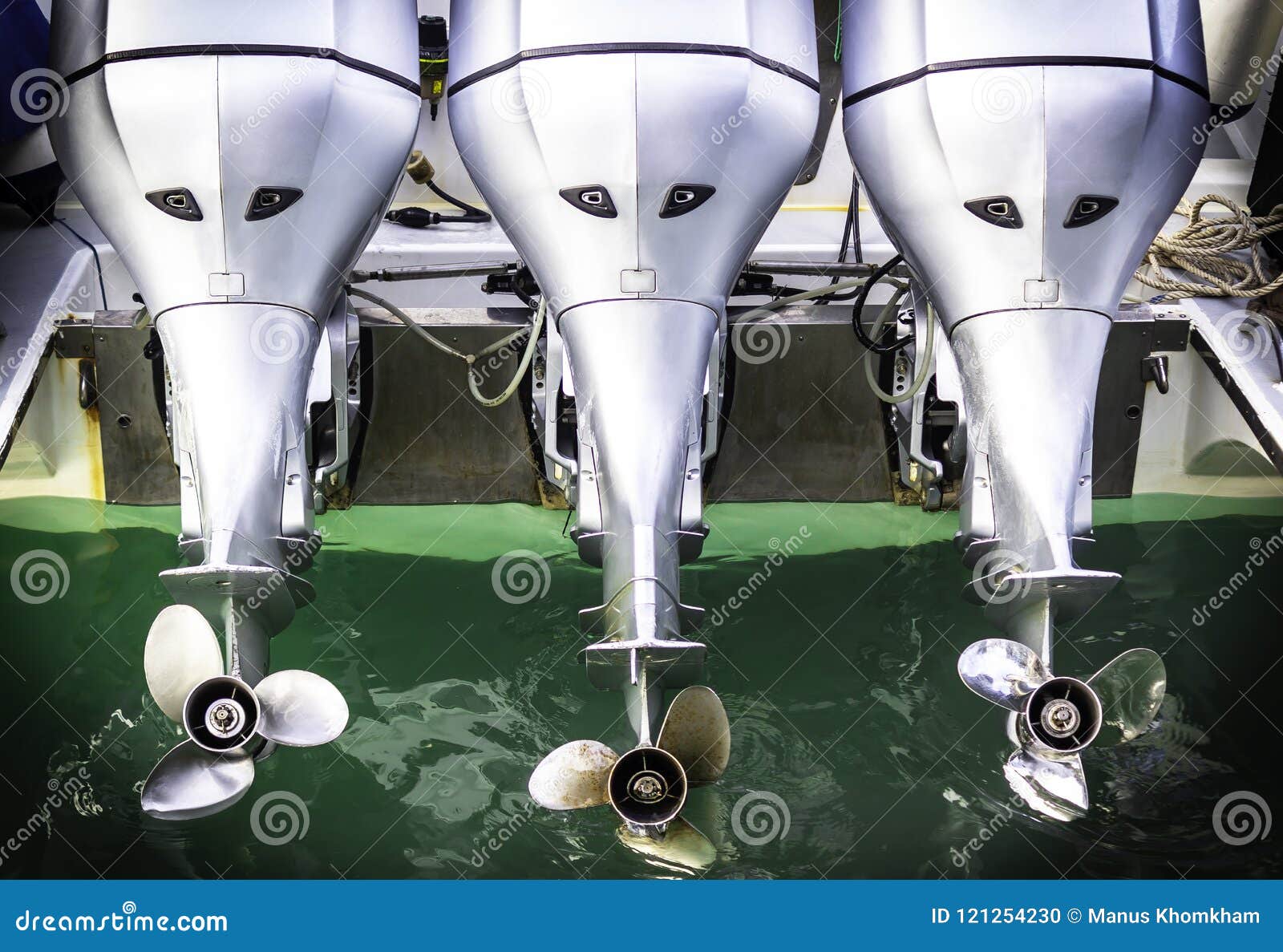 Three Speed Boat Engine with Propeller Stock Photo - Image of scooter ...