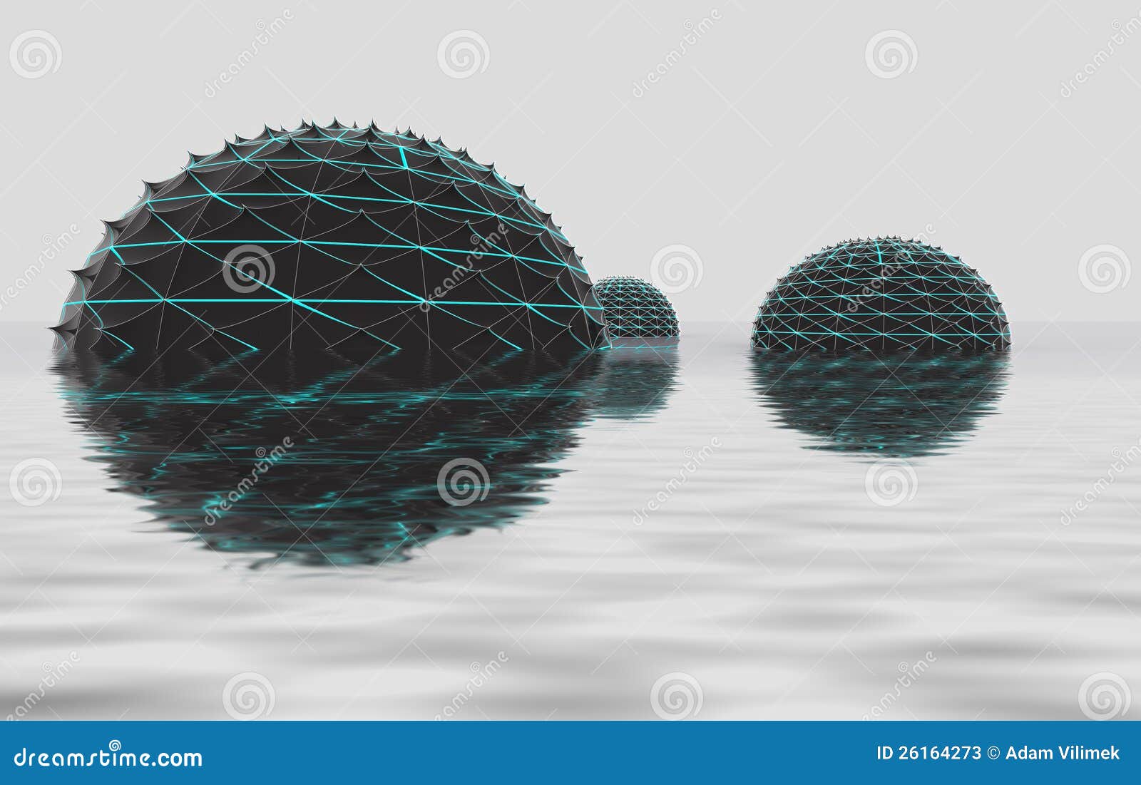 Three Sphere Shapes Fload in Water Space Stock Illustration ...